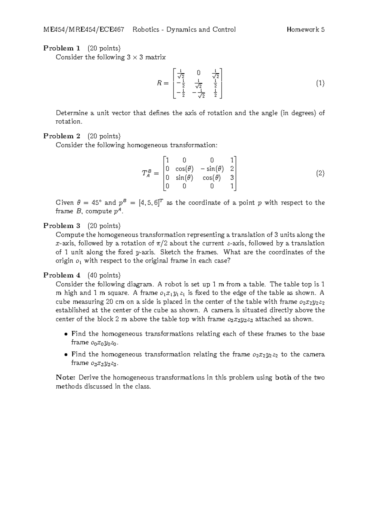kinematic dynamics and controls - ME454/MRE454/ECE467 Robotics - Dynamics and Control Homework 5 ...
