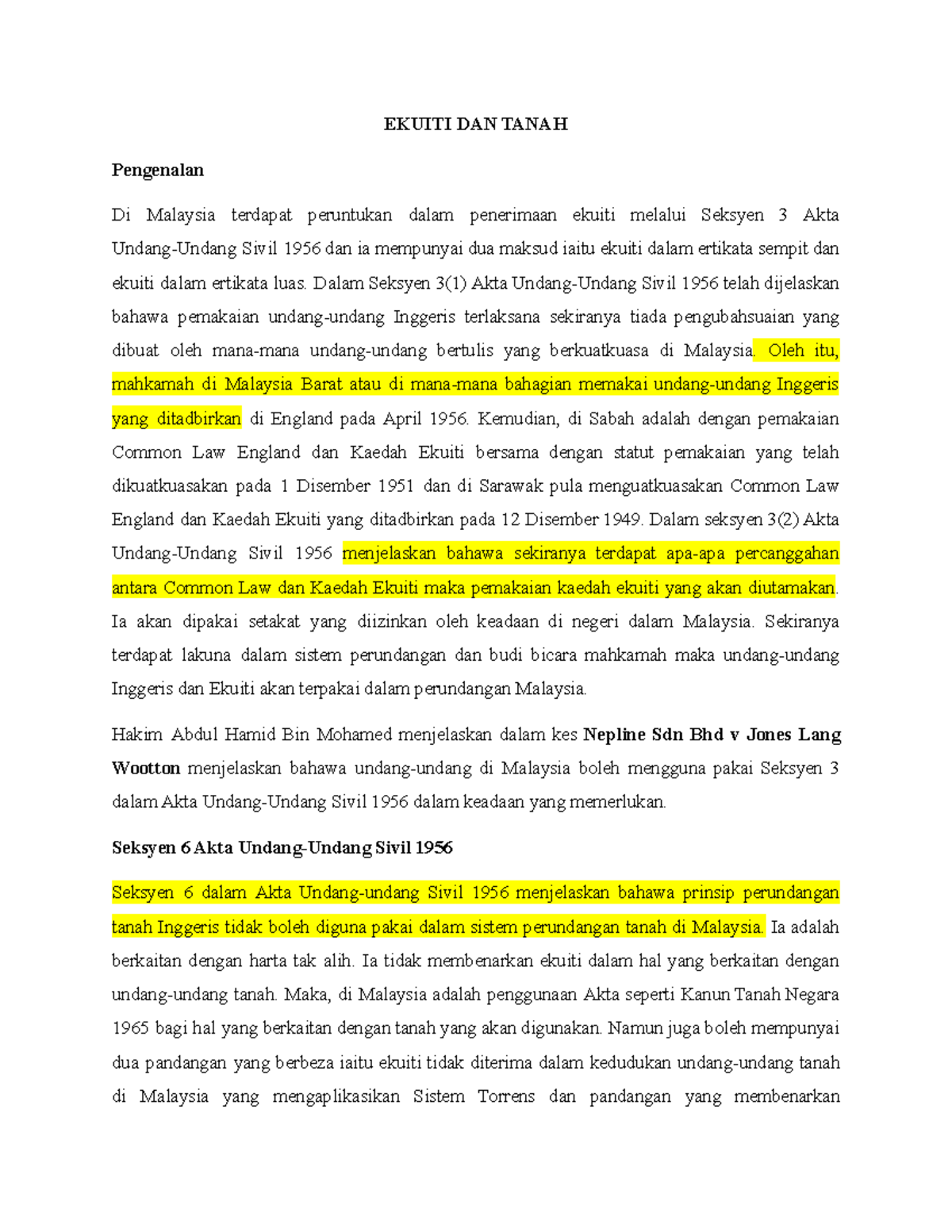 Ekuiti DAN Tanah (EXAM) - EKUITI DAN TANAH Pengenalan Di Malaysia ...