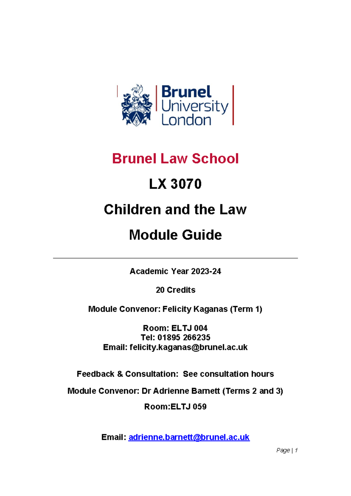 Module Guide - Brunel Law School LX 3070 Children and the Law Module ...