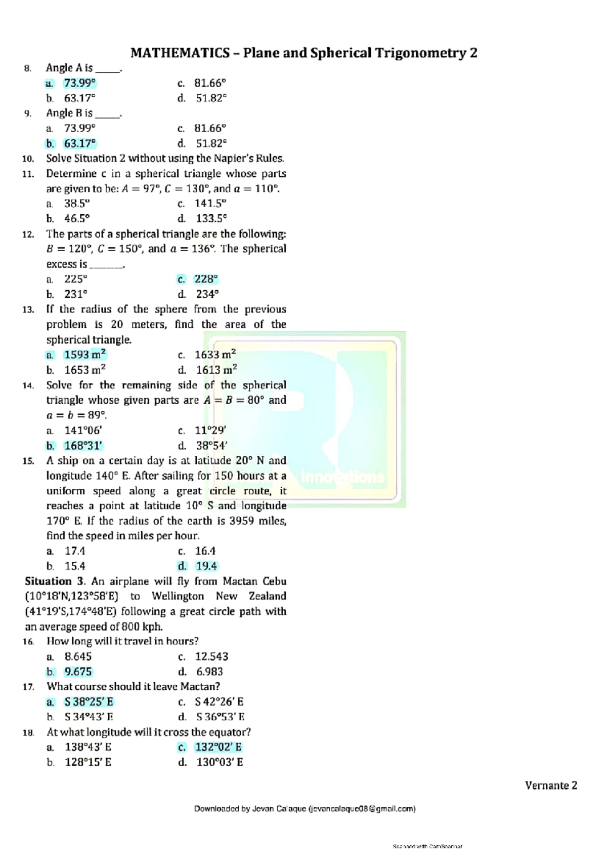 Plane and Spherical Trigonometry - BS in Electrical Engineering - Studocu