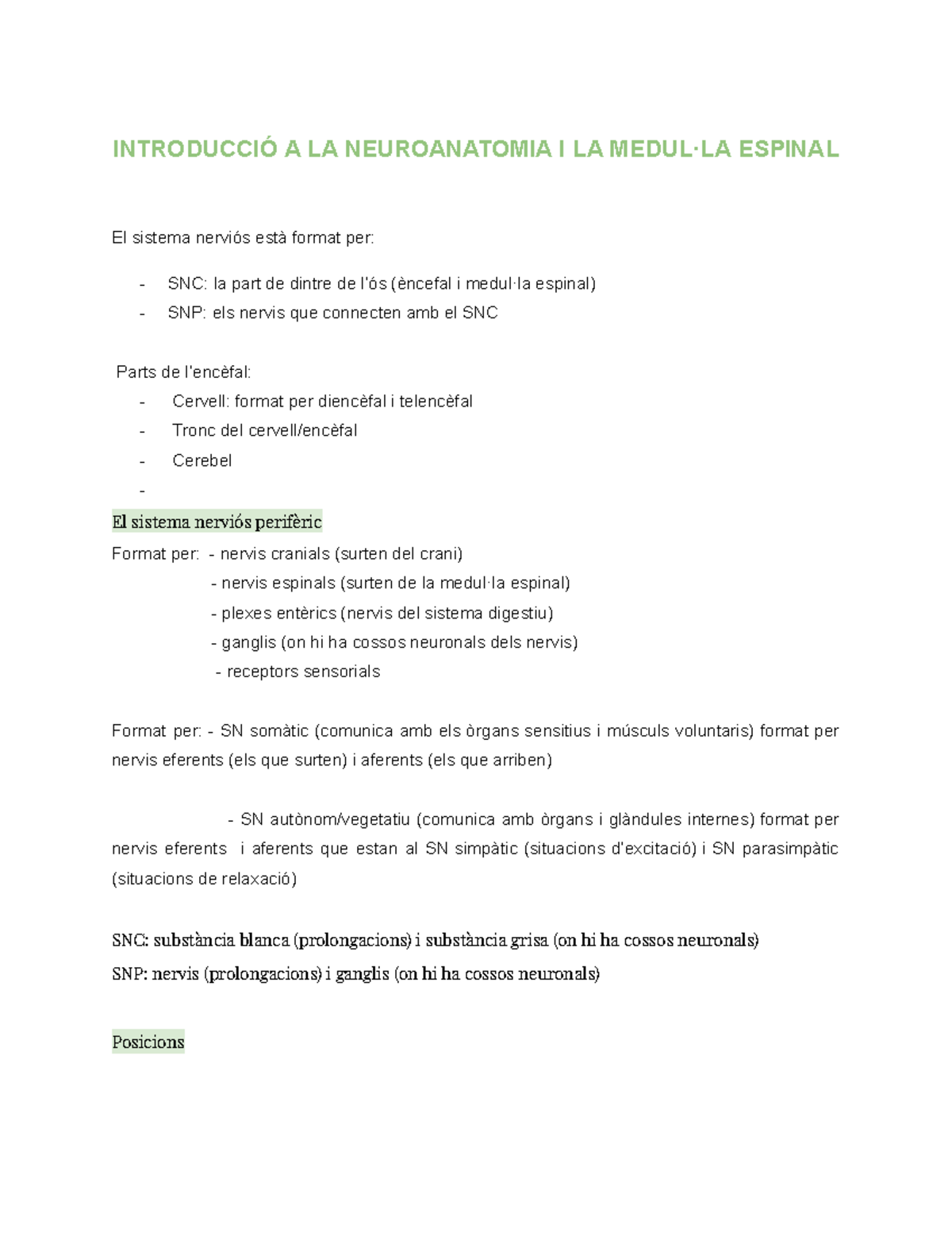 Introducció A LA Neuroanatomia I LA Medul·LA Espinal - INTRODUCCIÓ A LA ...