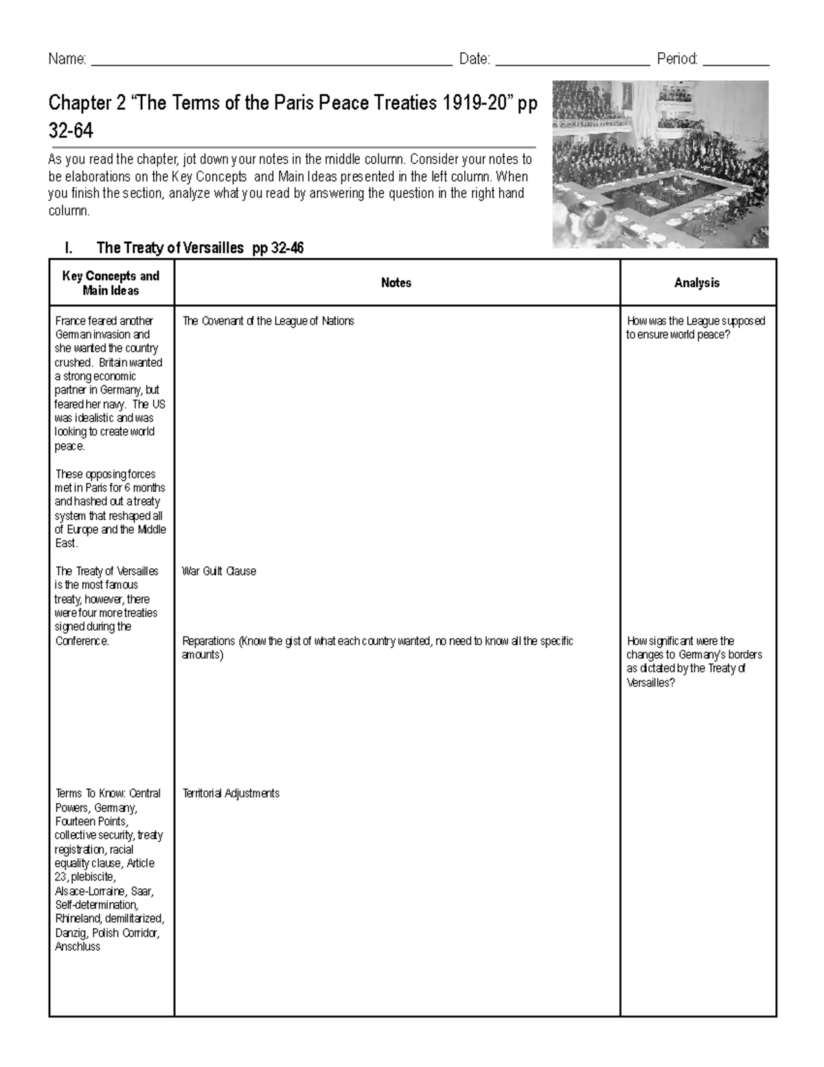 IB-U1 WK1 RCQ Notes The Terms of the Paris Peace Treaties 1919-20 ...