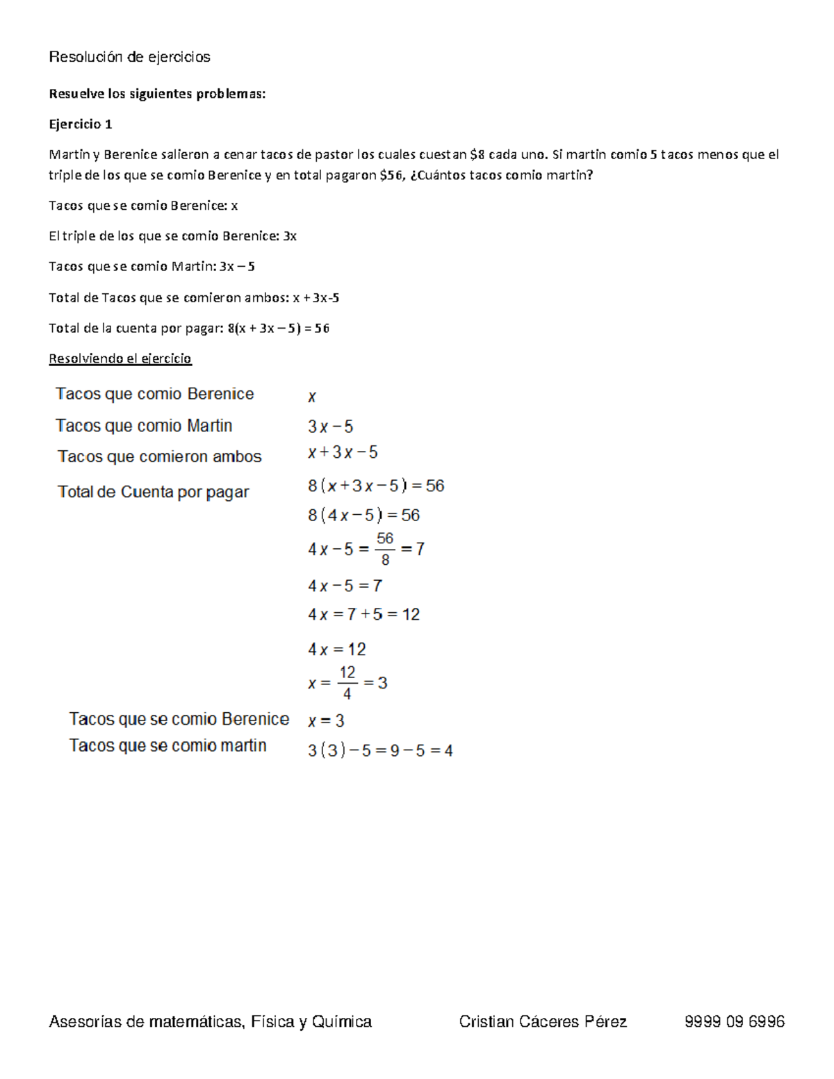 Resolución de Ejercicios de Algebra - Resuelve los siguientes problemas ...