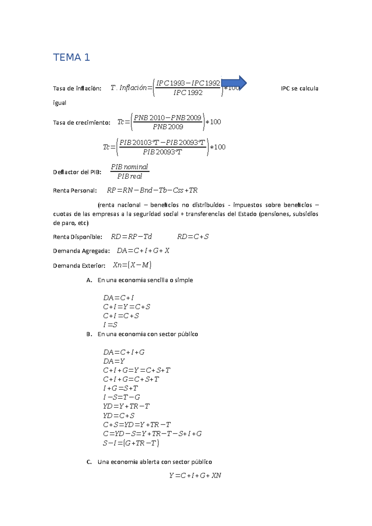 Fórmulas Macro todos los temas - TEMA 1 Tasa de inflación: T. Inflación ...