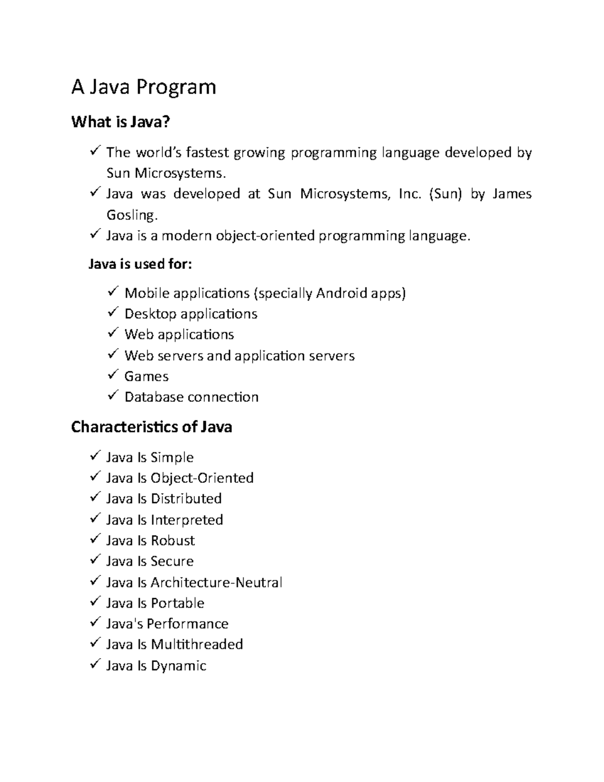 Z Notes In A Java Program A Java Program What Is Java The World s