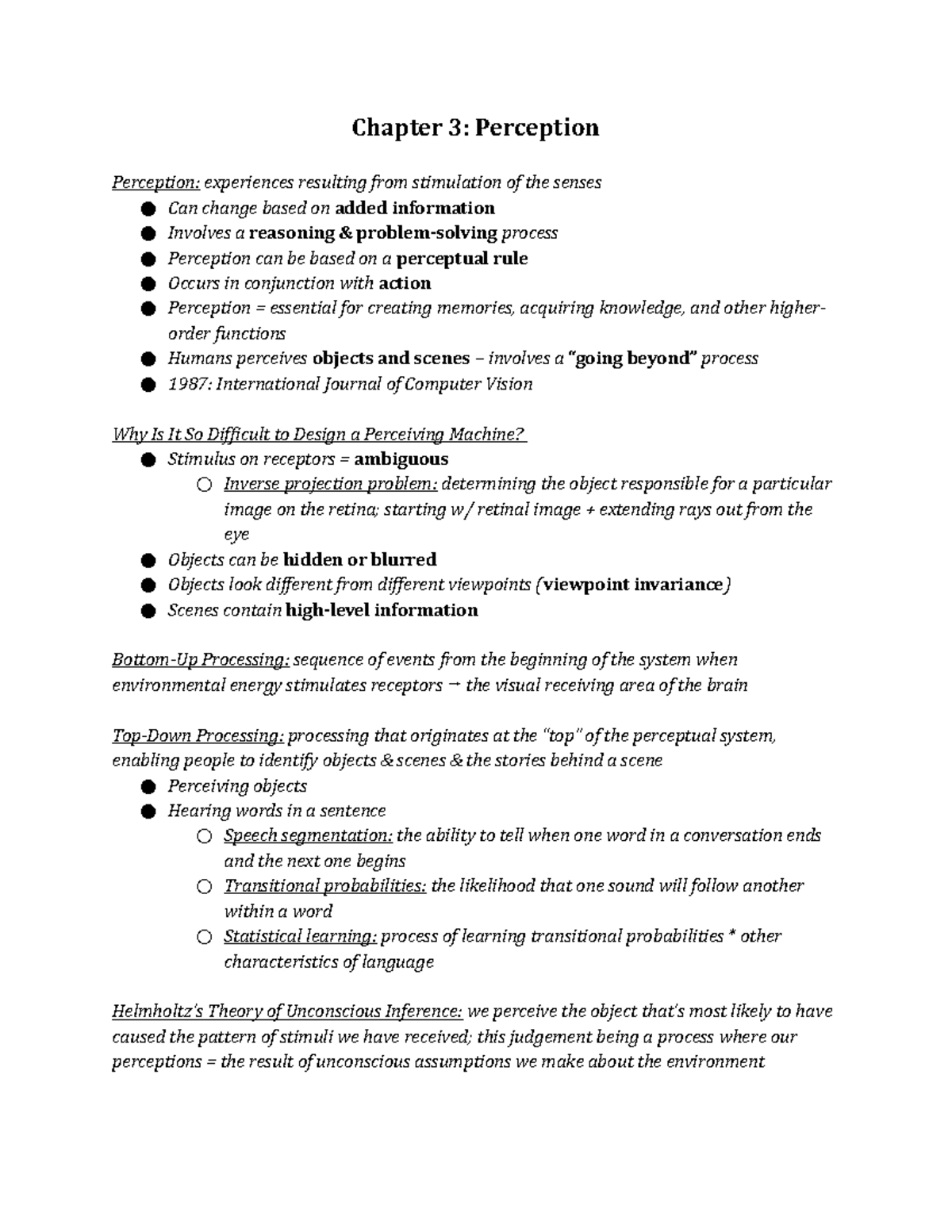 Chapter 3 Perception lecture - Psyc 2700 - Carleton - Studocu