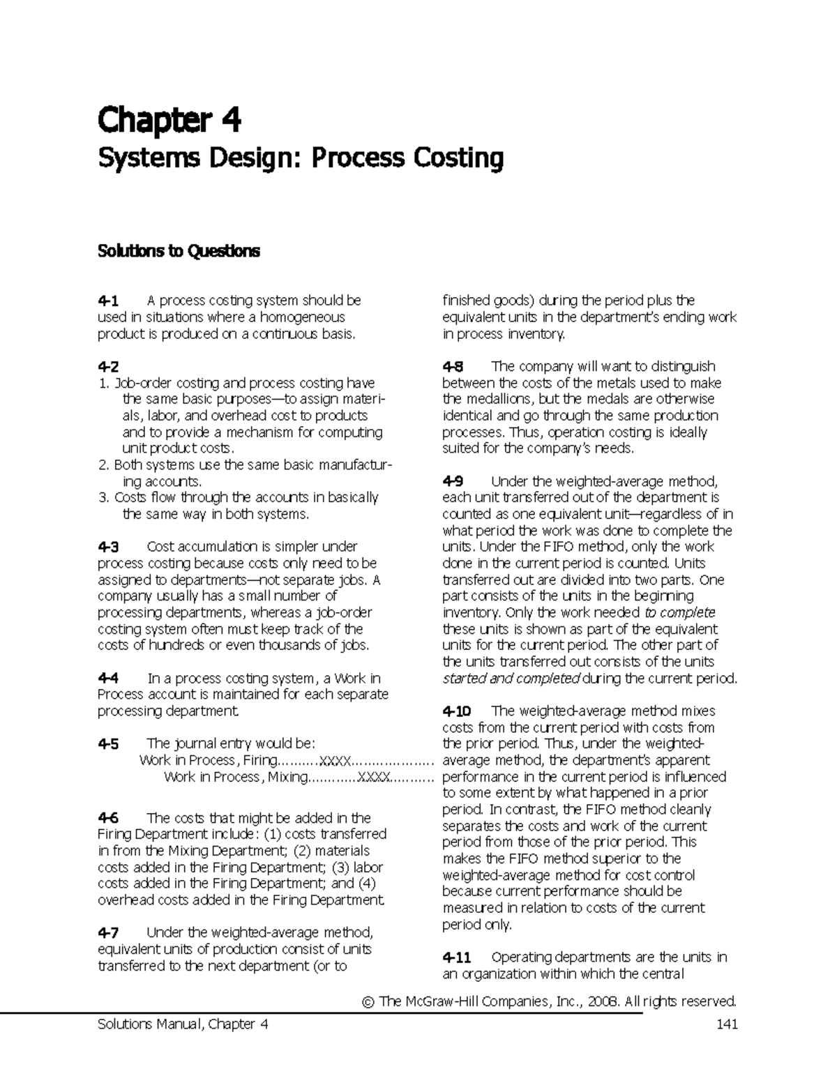 Chapter 04 - Chapter 4 Systems Design: Process Costing Solutions to ...
