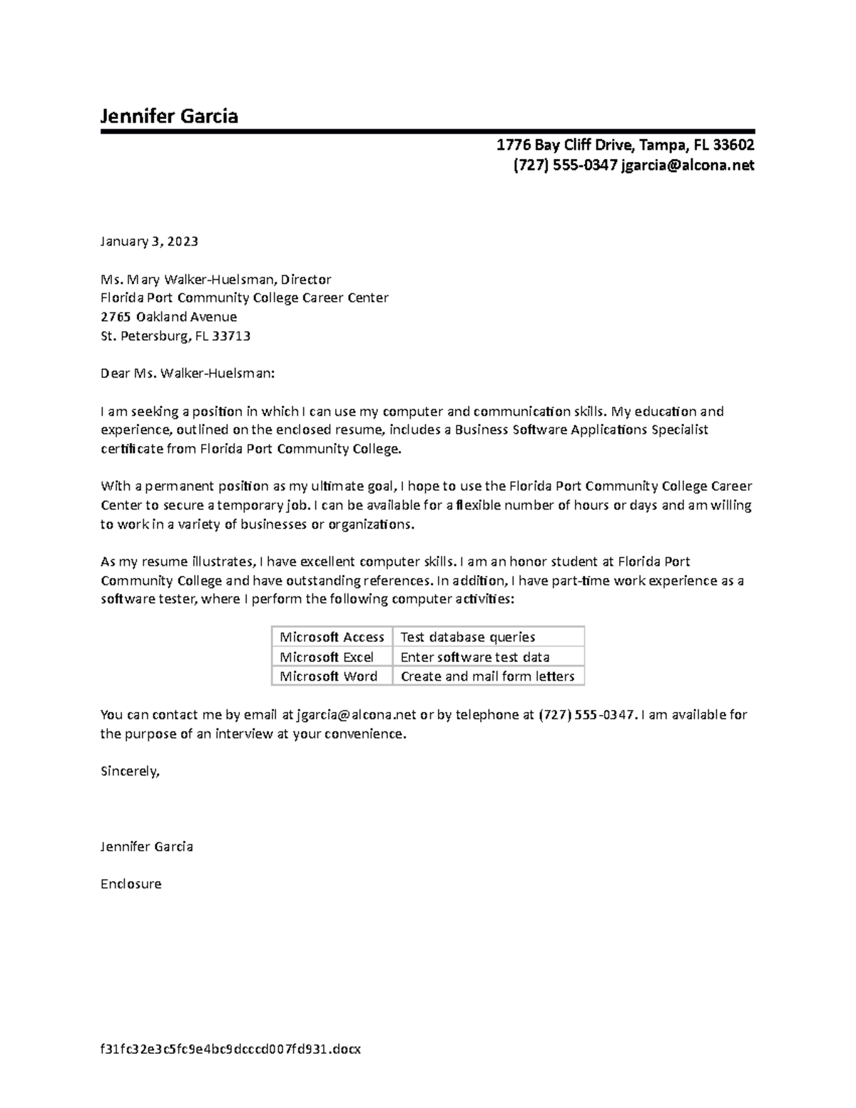Acosta Stephanie 2B Cover Letter No Paragraph Space - Jennifer Garcia ...
