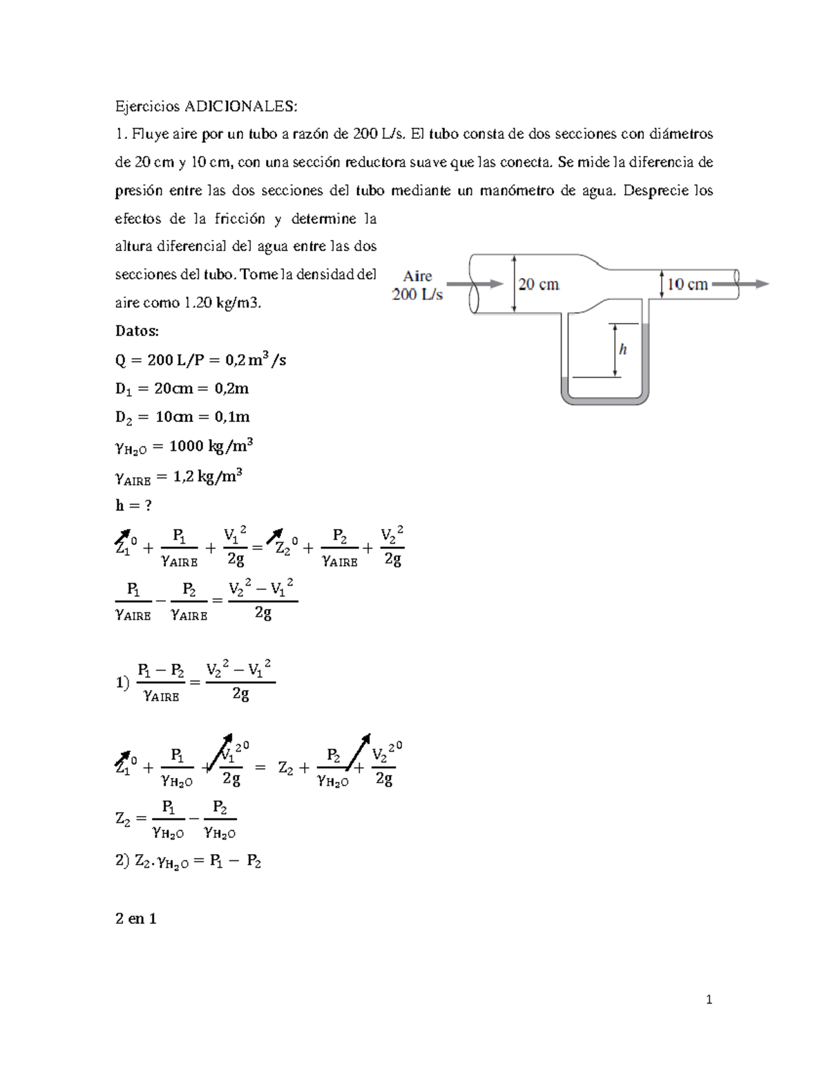 Pdfcoffee.com ejercicios-1-66-pdf-free - Ejercicios ADICIONALES: Fluye aire por un tubo a razón ...