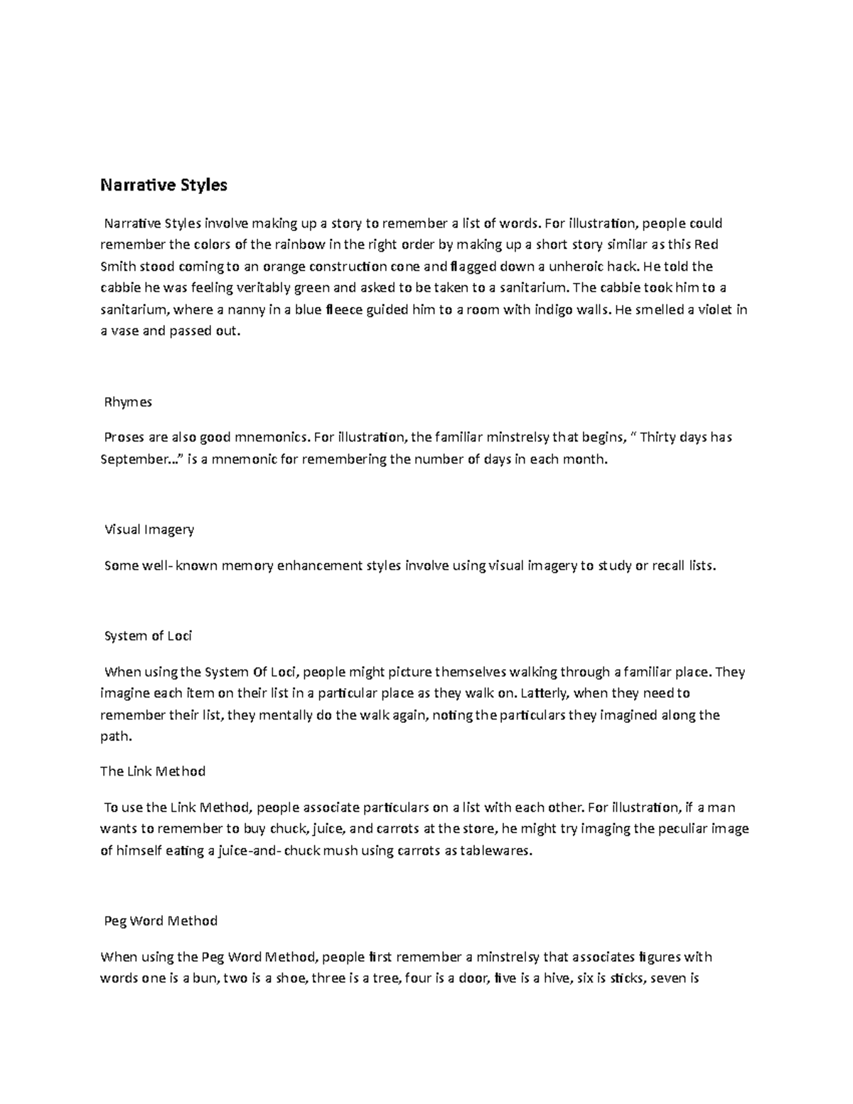 Narrative Styles note - Narrative Styles Narrative Styles involve ...