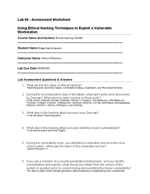 Hacking v03 Lab08 AW - Lab #8 - Assessment Worksheet Auditing a ...