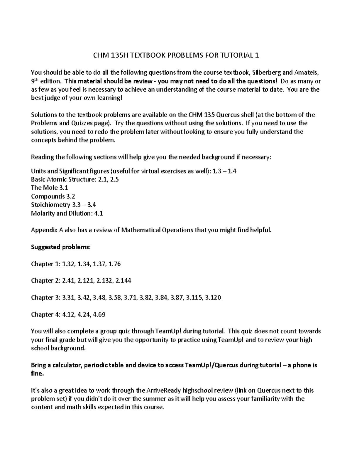 Recommended Textbook Questions - CHM 135H TEXTBOOK PROBLEMS FOR ...