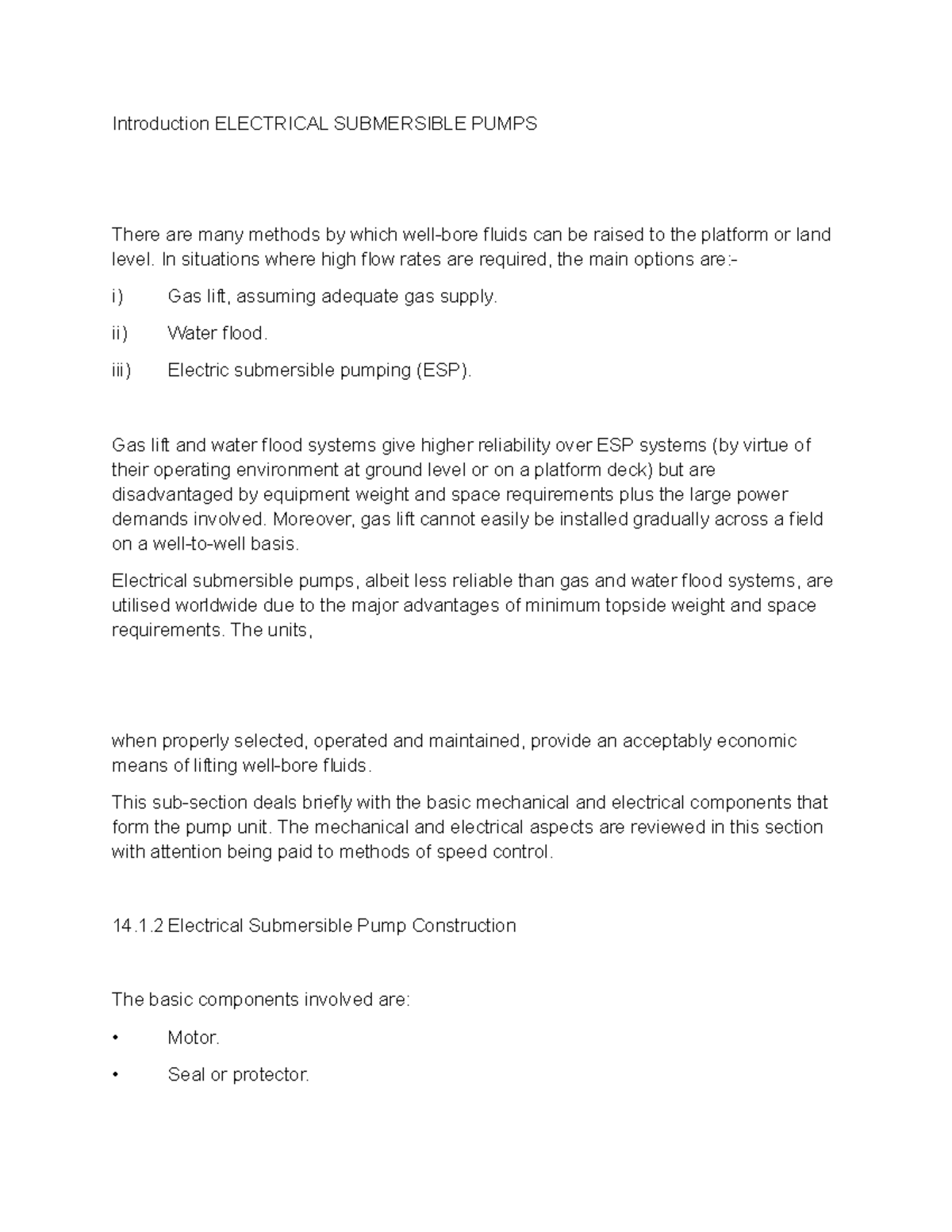 Introduction Electrical Submersible Pumps - Introduction ELECTRICAL ...