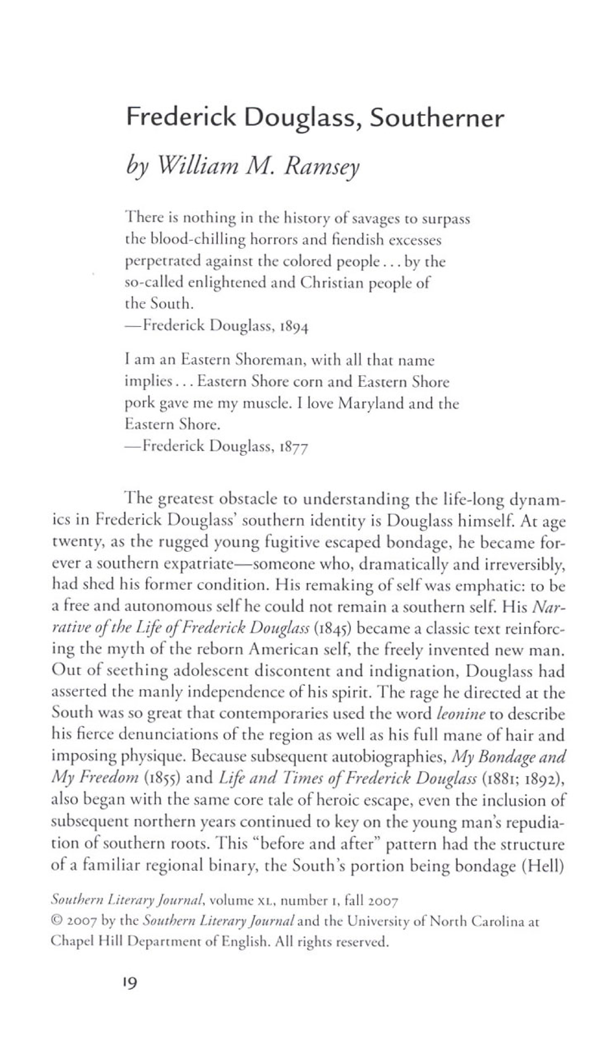Frederick Douglass Southerner - History - Studocu
