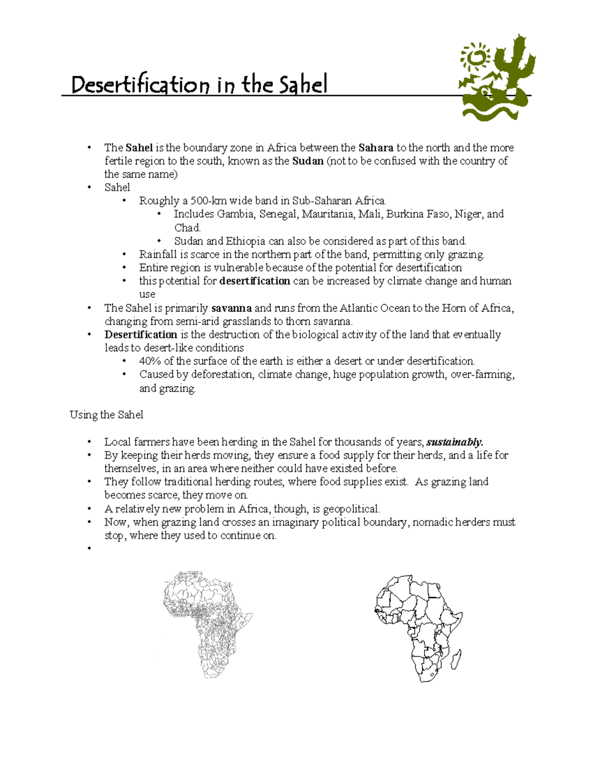 Desertification student - Desertification in the Sahel The Sahel is the ...