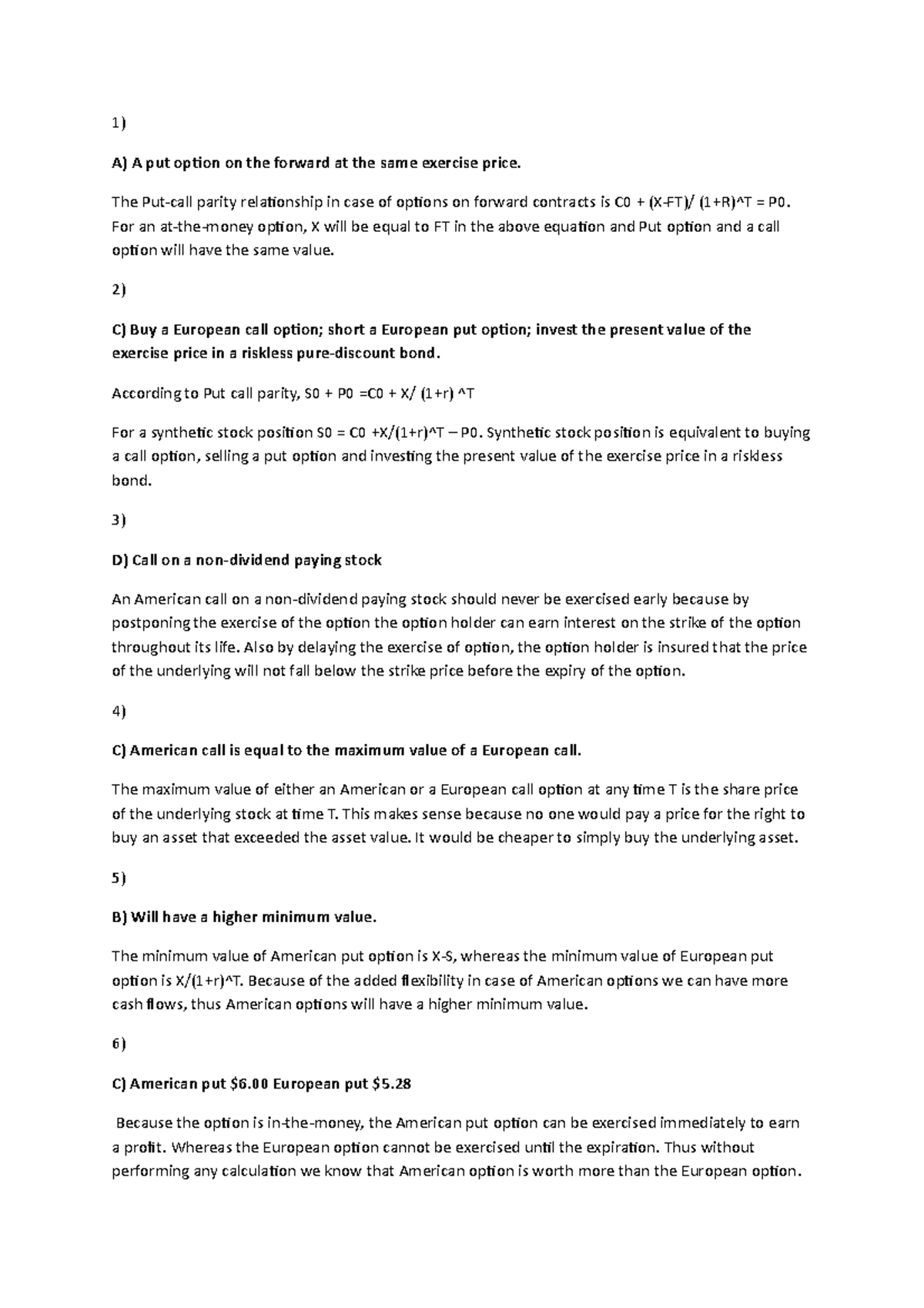 Practice Questions for Options and Derivatives part 1 - Easy to ...
