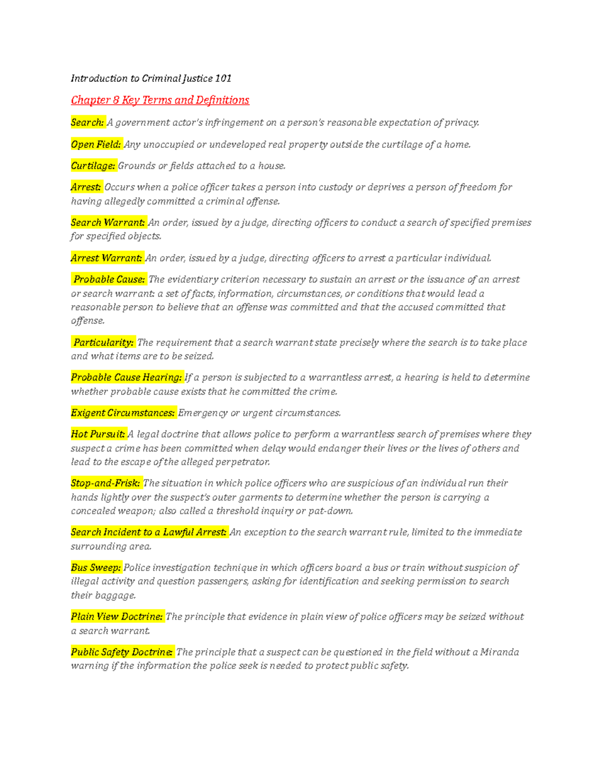 CJ Vocab Ch. 8 - kelly roth - Introduction to Criminal Justice 101 ...