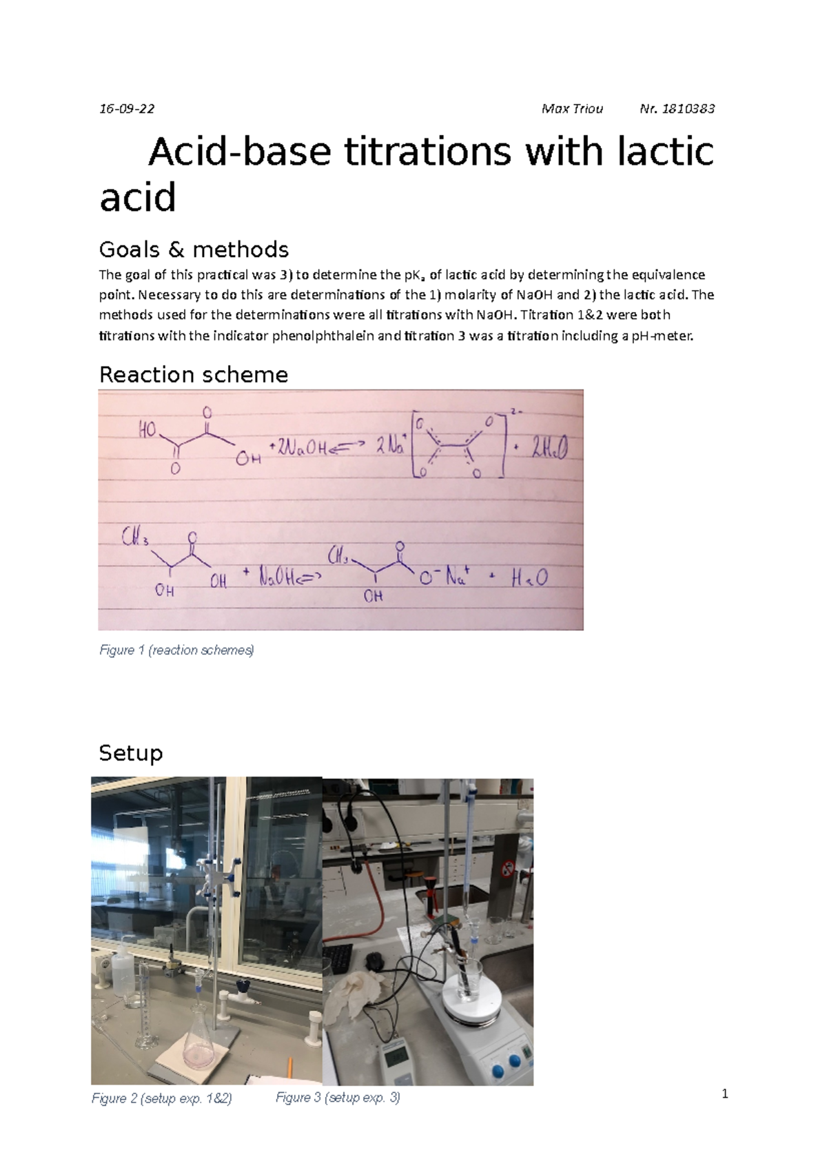 Acid-base report - bepaling van de pKa van melkzuur door titratie met ...