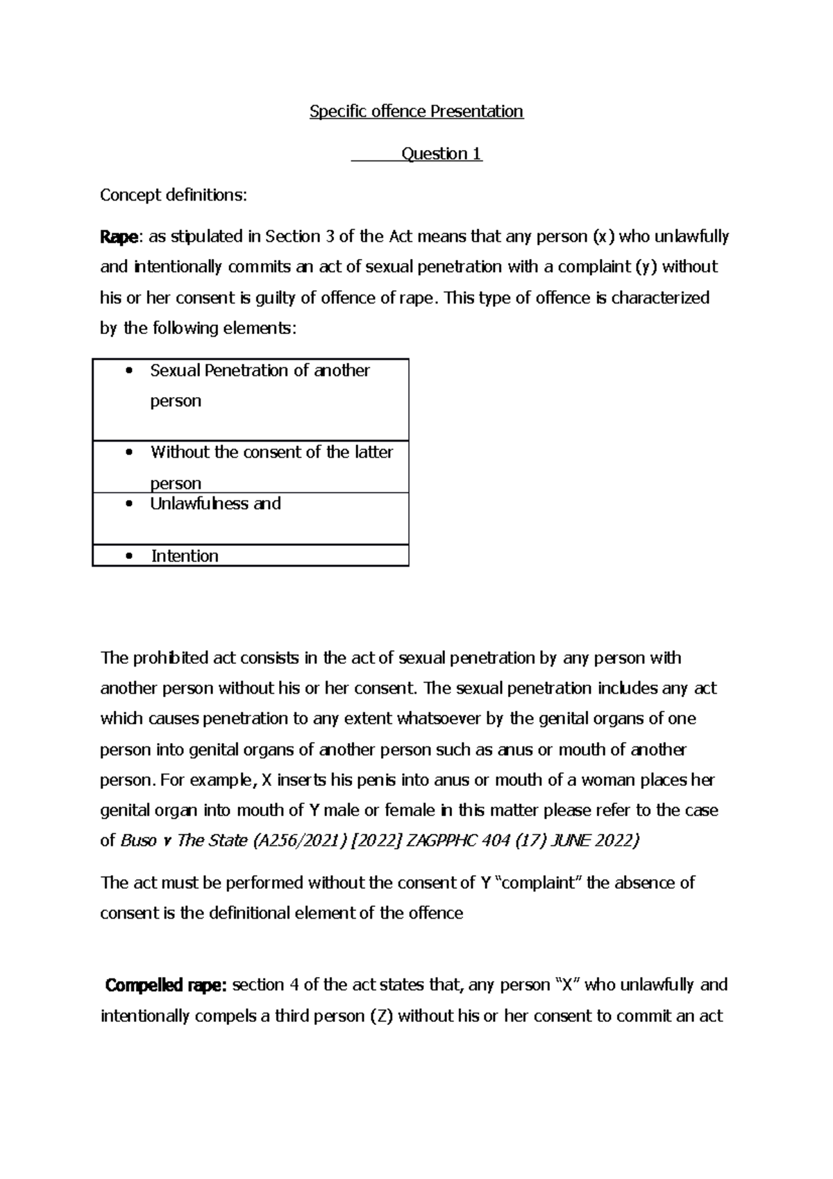 Specific offence Presentation - Specific offence Presentation Question ...