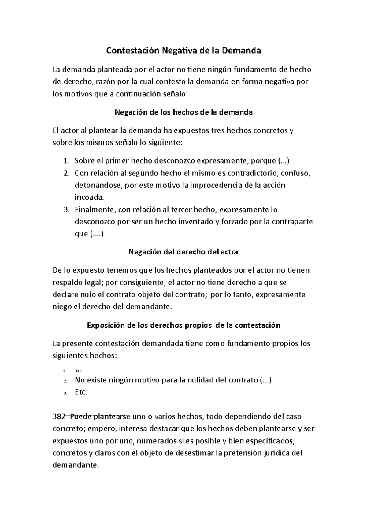 Contestación Negativa de la Demanda - Contestación Negativa de la ...
