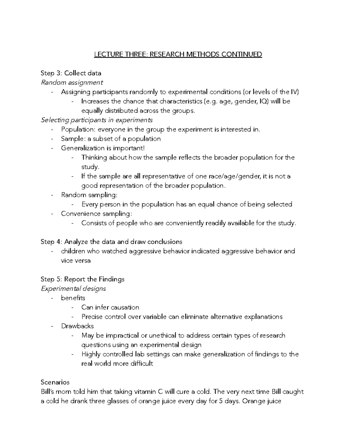 24S Psych 10 Lecture - LECTURE THREE: RESEARCH METHODS CONTINUED Step 3 ...