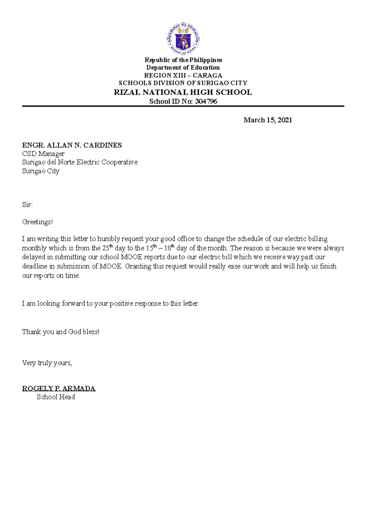 Surneco letter - njbvgcc - Republic of the Philippines Department of ...