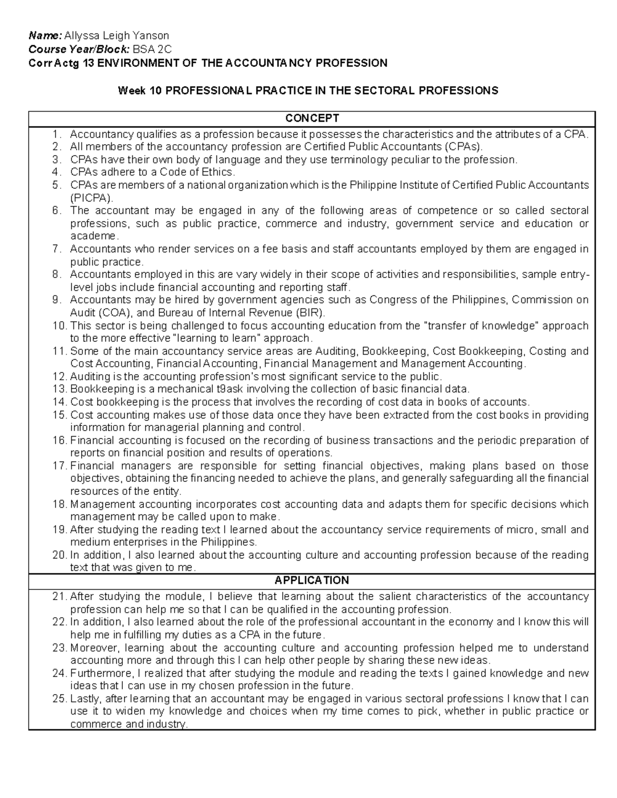 Environment - Course Year/Block: BSA 2C Corr Actg 13 ENVIRONMENT OF THE ...