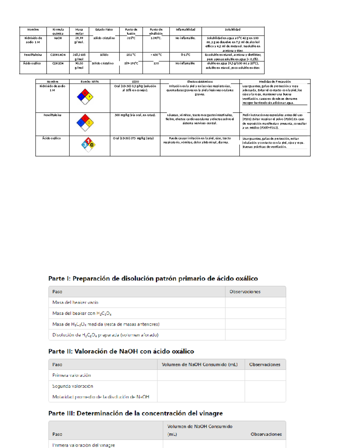 Libreta 11 - Nombre Rombo NFPA LD50 Efectos sistémicos Medidas de ...