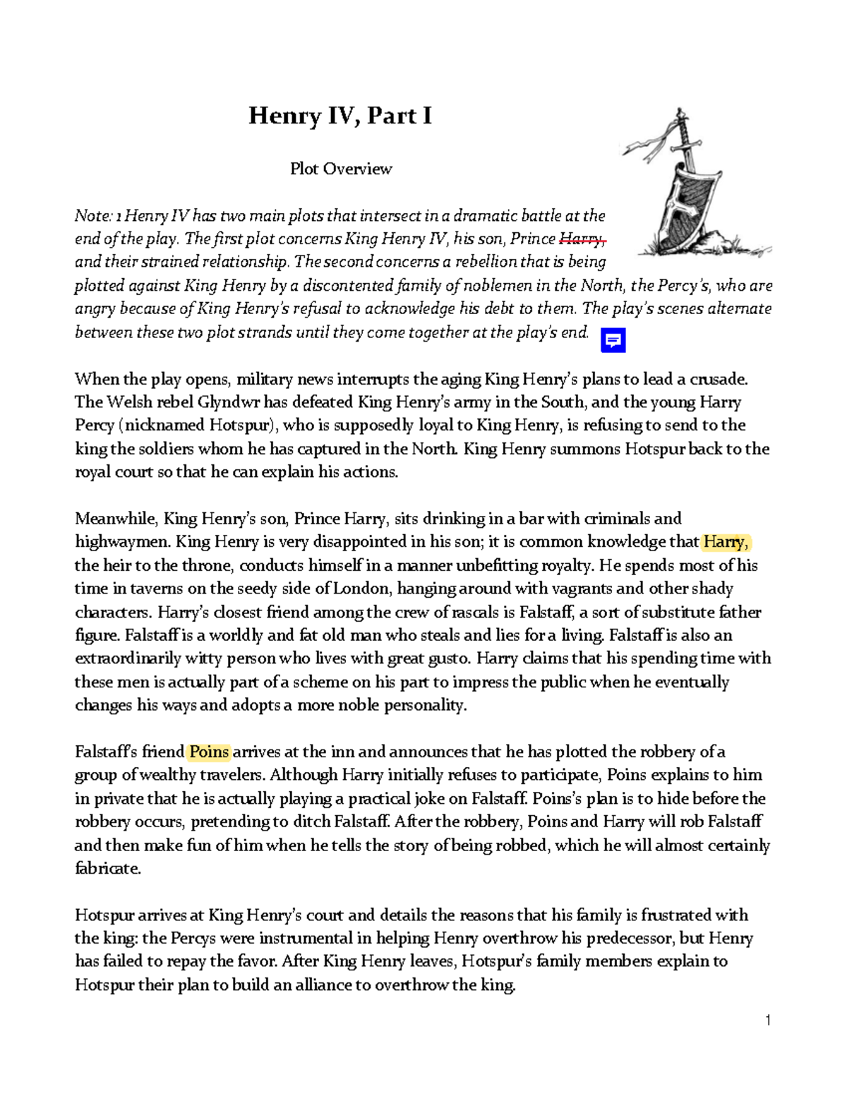 Plot Overview & Act Questions - Henry IV, Part I Plot Overview Note: 1 ...