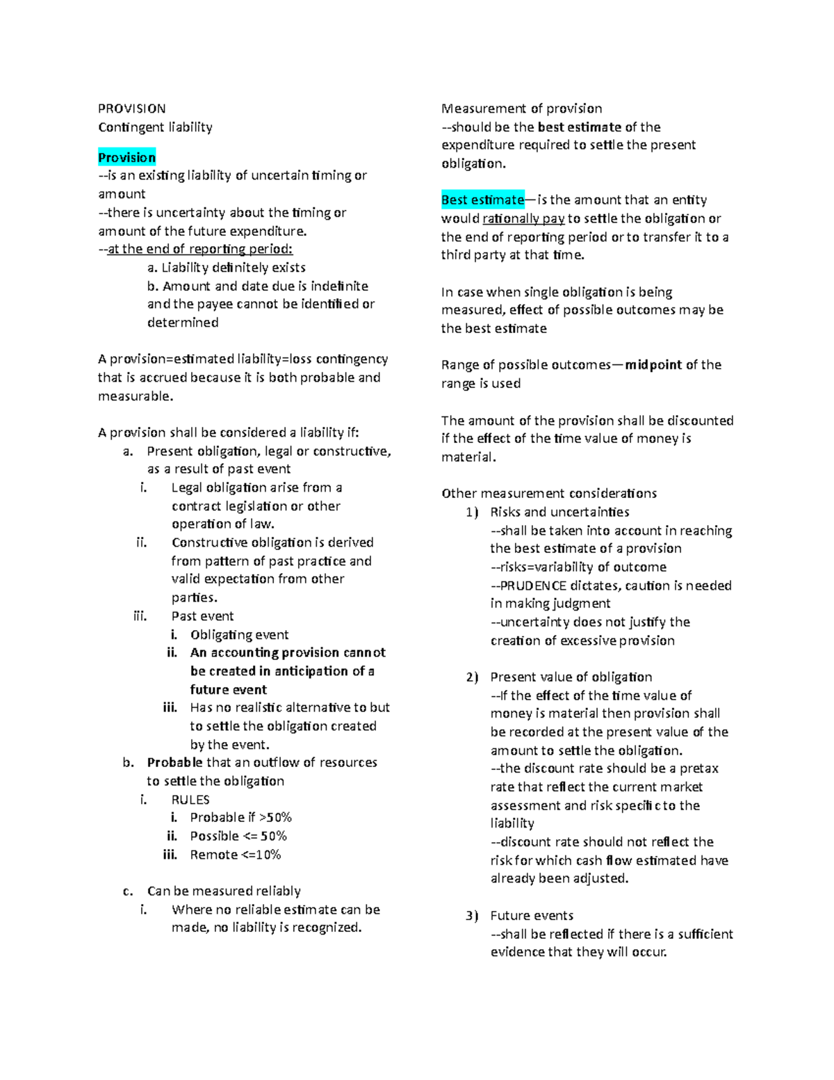 Liabilities Notes - Apuntes 1 - PROVISION Contingent liability ...