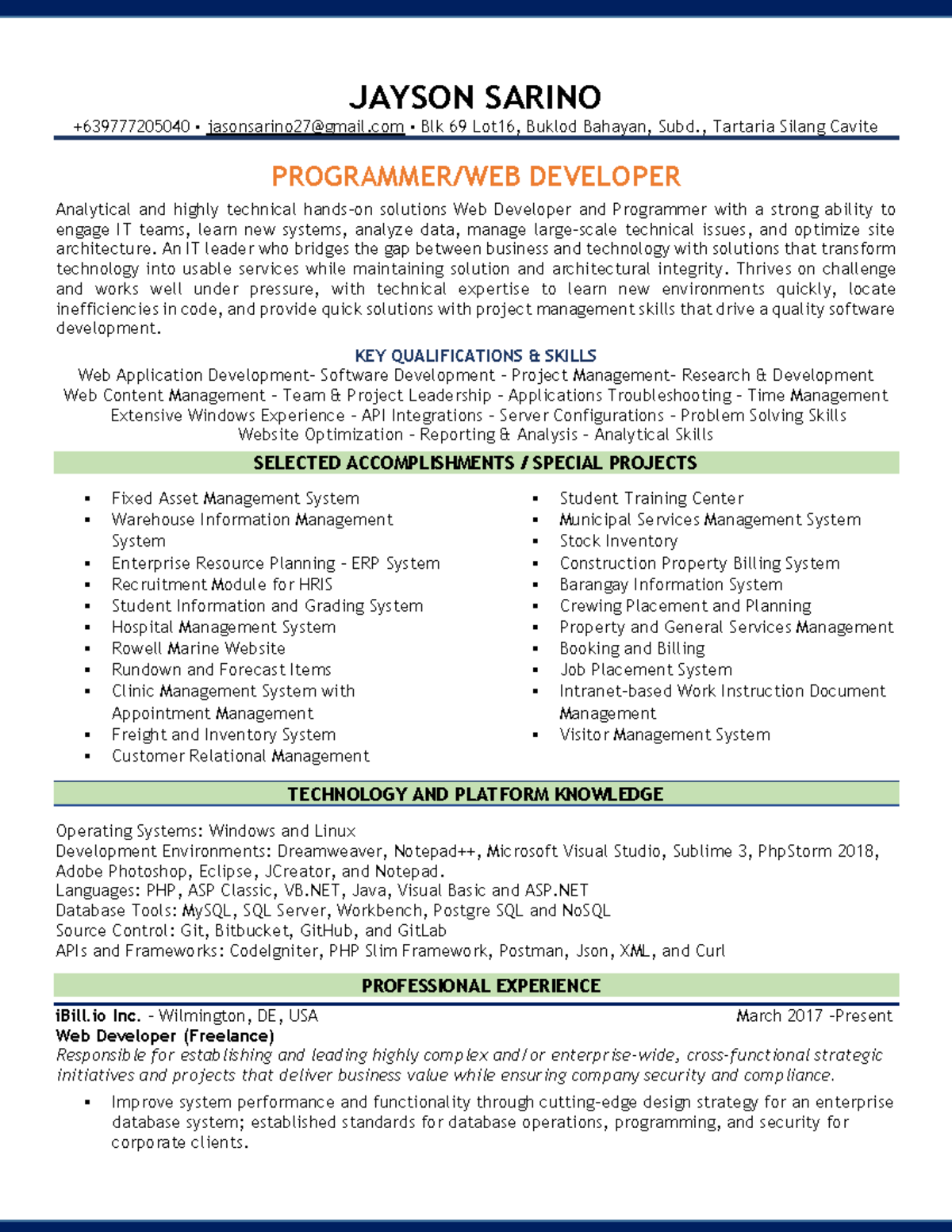 Jayson Sarino Resume - JAYSON SARINO +639777205040 jasonsarino27@gmail ...