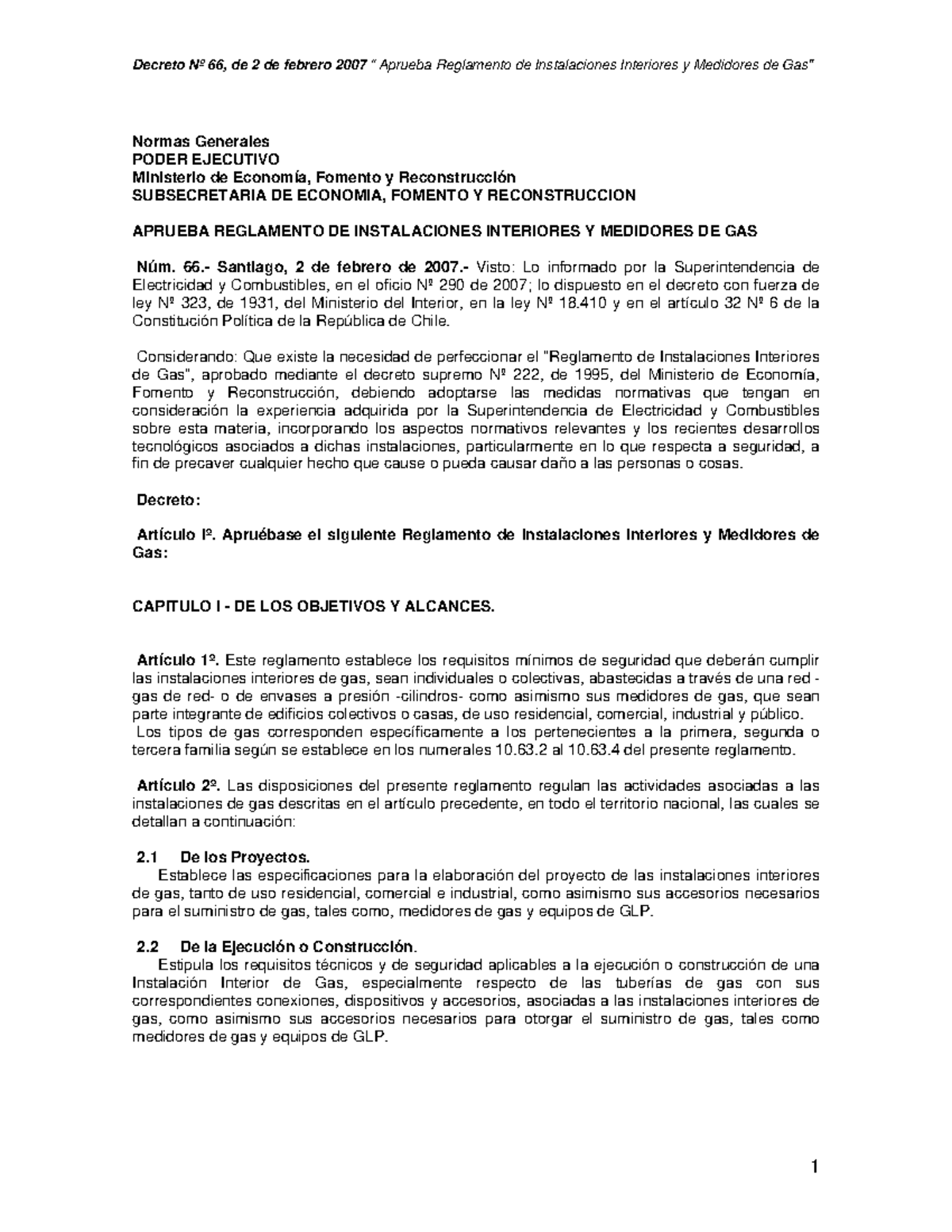 DS 66 - medidor de gas - Normas Generales PODER EJECUTIVO Ministerio de ...