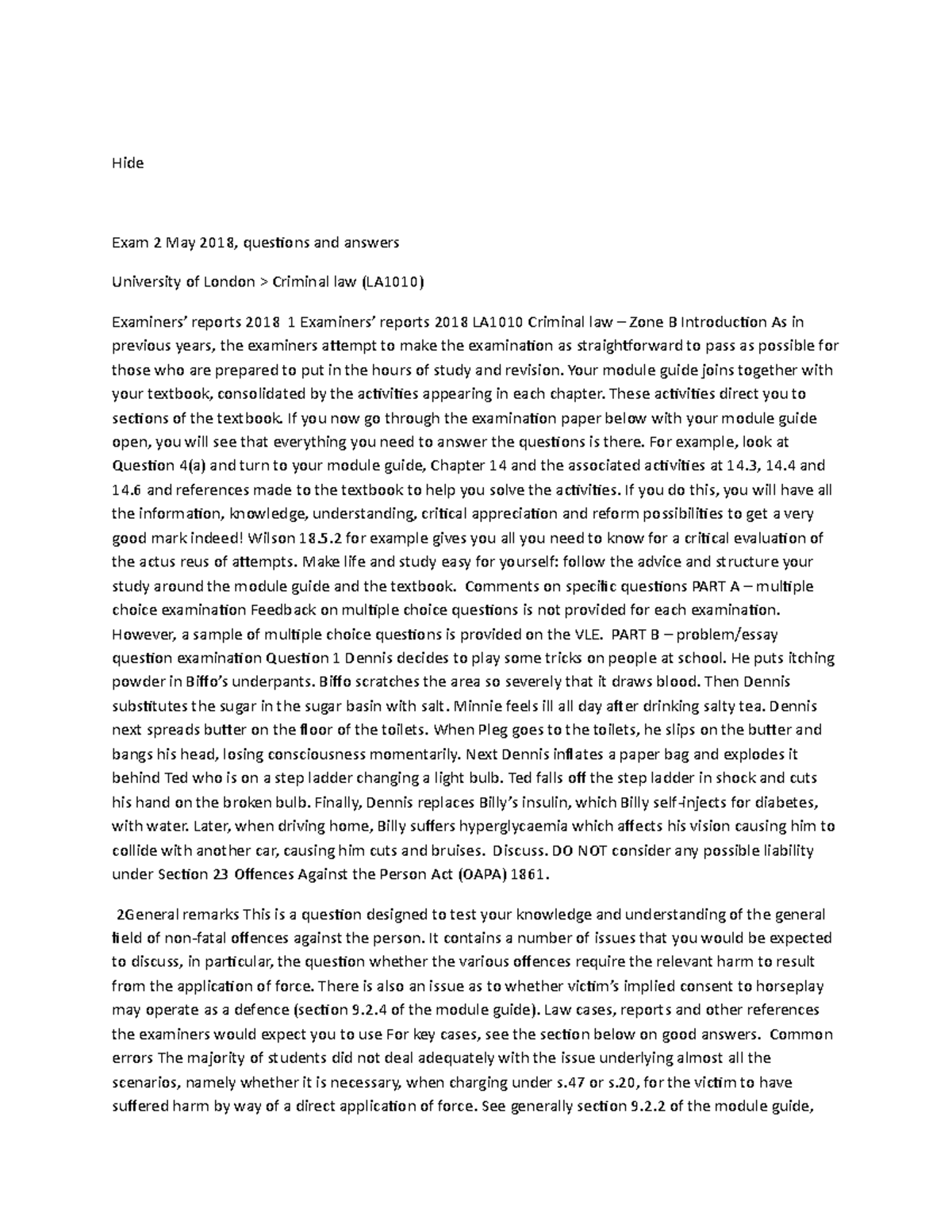 Hide-WPS finance material - Hide Exam 2 May 2018, questions and answers ...