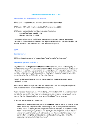 Privacy and Data Protection NOTES DOCUMENT ONE - Privacy and Data ...