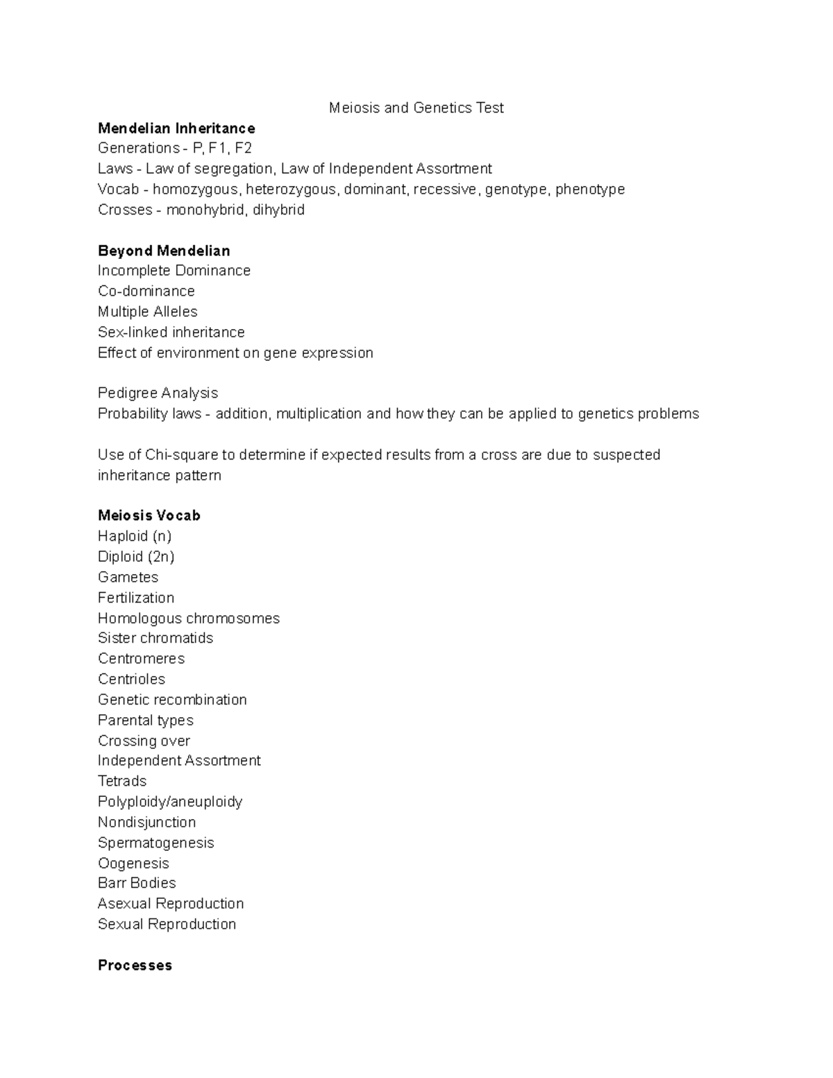 Genetics Meiosis Test Review Sheet - Meiosis and Genetics Test ...