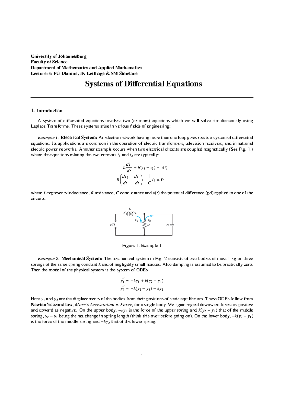 MATE2A2 Systems ODEs - Summary Engineering Mathematics 2A2 - University of Johannesburg Faculty ...