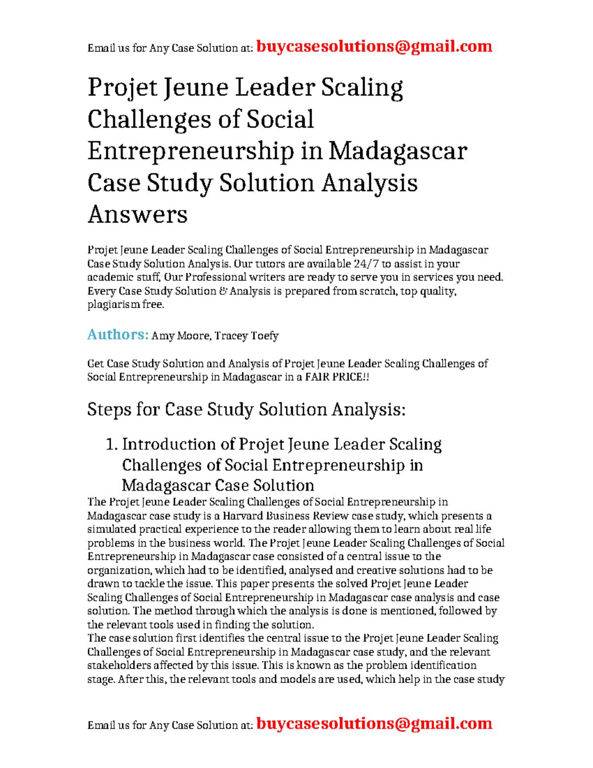 Case Solution Projet Jeune Leader Scaling Challenges of Social Entrepreneurship in Madagascar ...