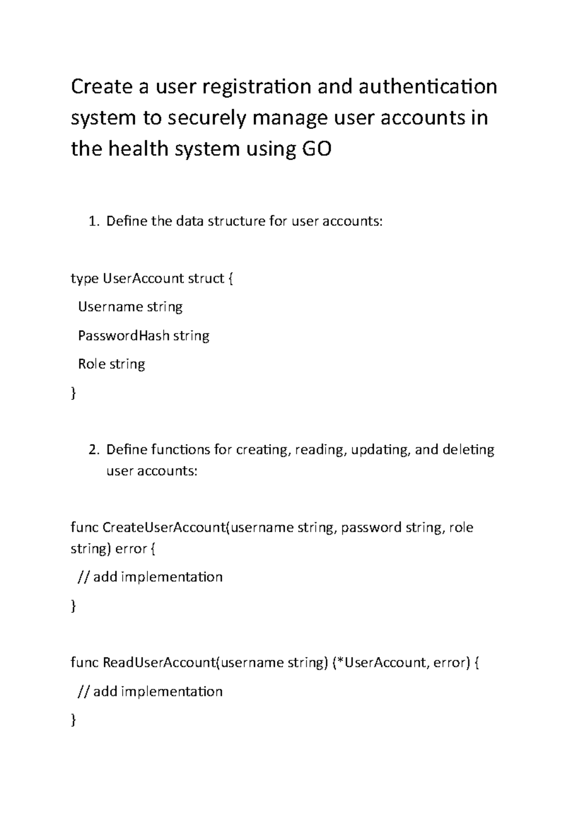 Accounts in the health system using GO - Create a user registration and ...
