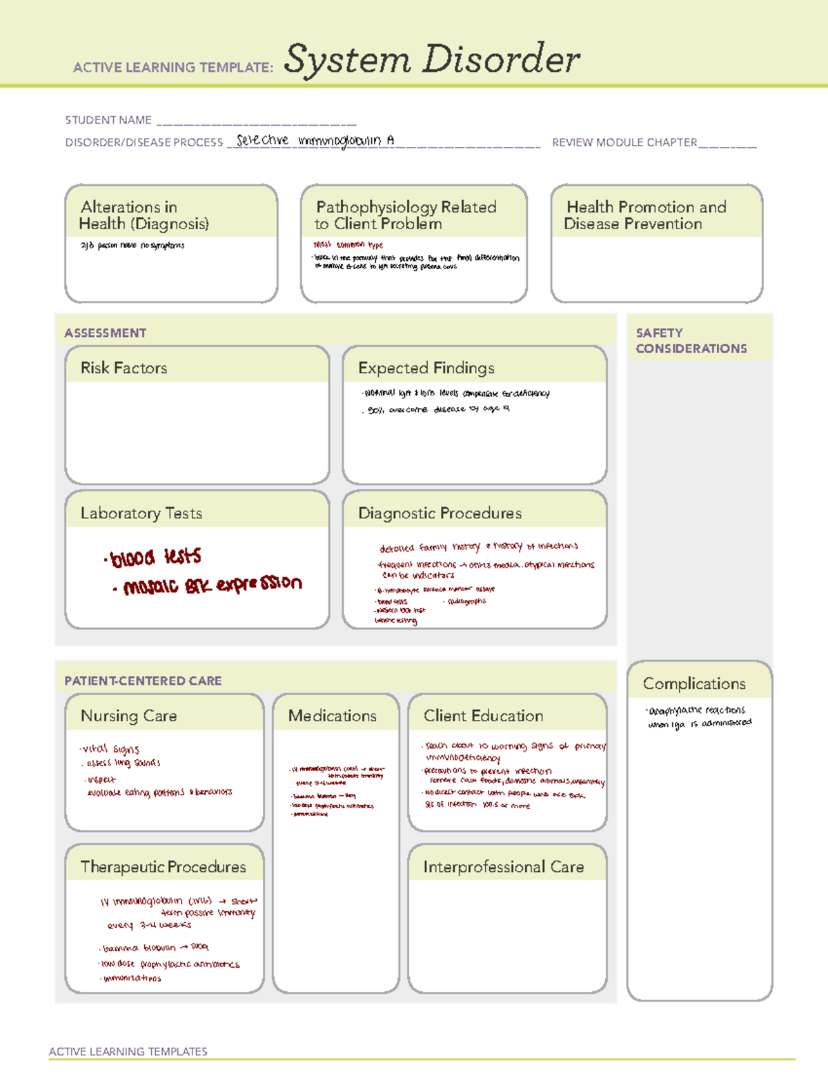 Sleective immunoglobulin A Ch 19 - ACTIVE LEARNING TEMPLATES System ...