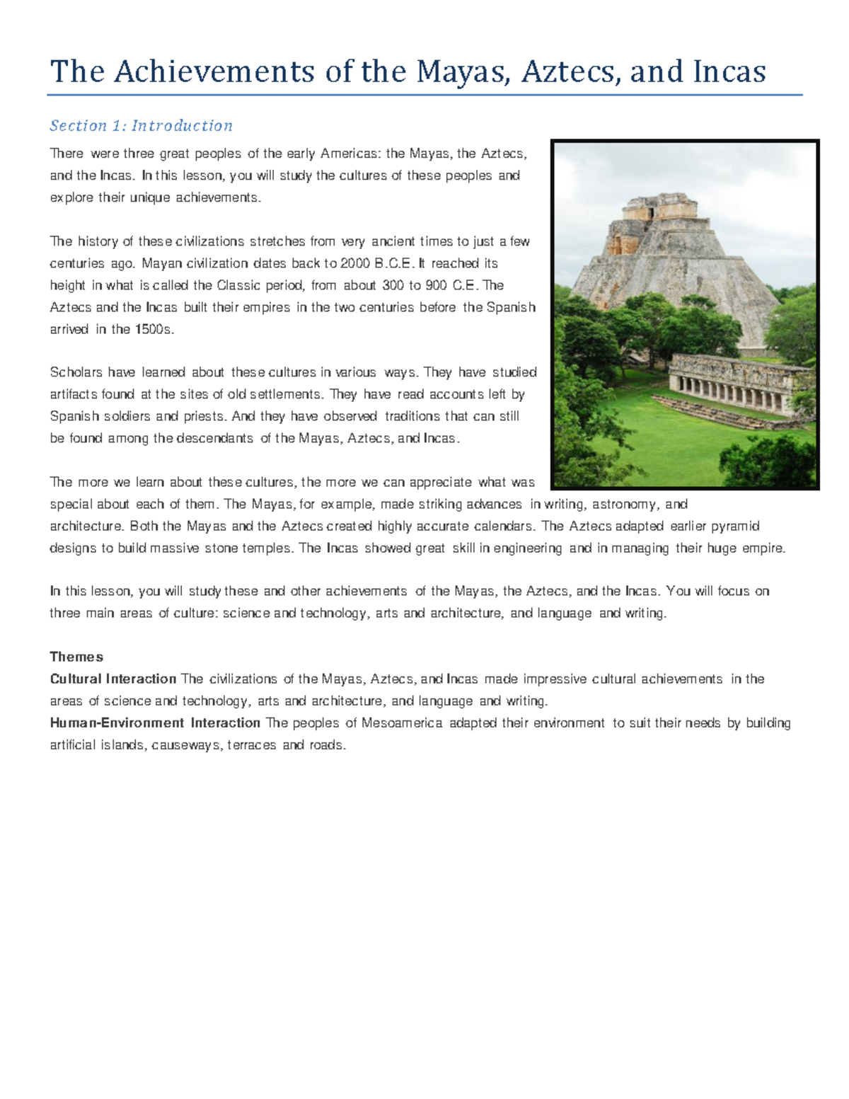 The Achievements of the Mayas, Aztecs, and Incas - Student Text - The ...