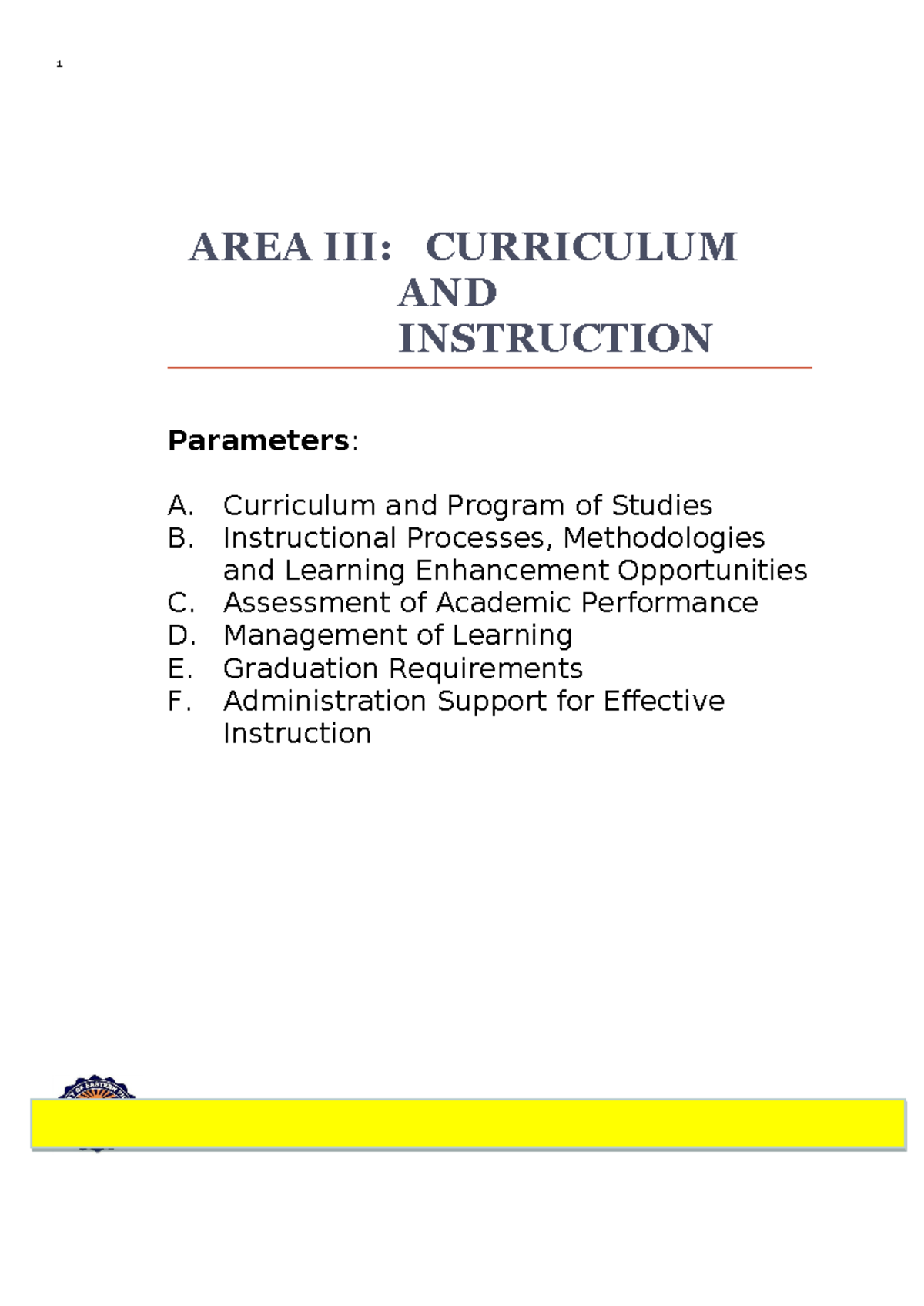 3 Bshearea III. Curriculum Indicator OBE (Auto Recovered) - AREA III ...