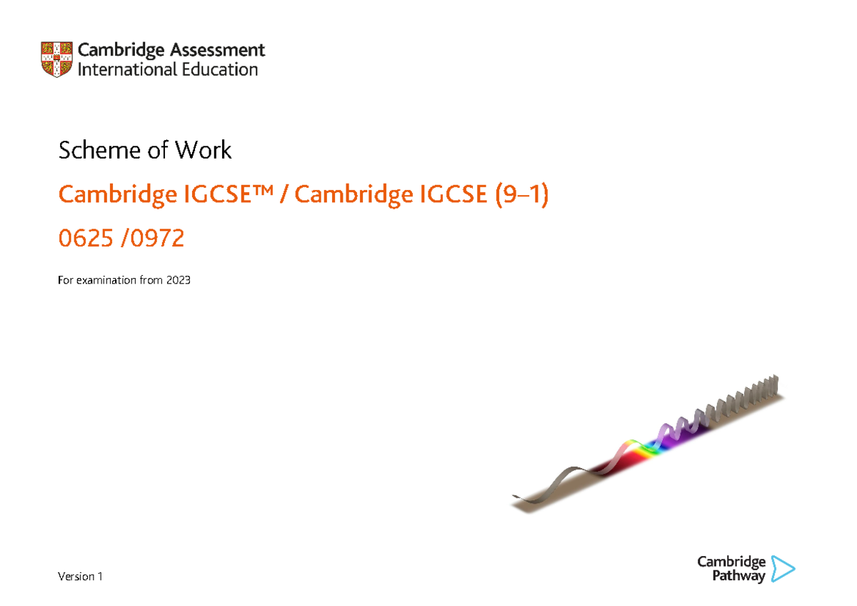 0625 Scheme of Work (for examination from 2023) - Version 1 Cambridge ...