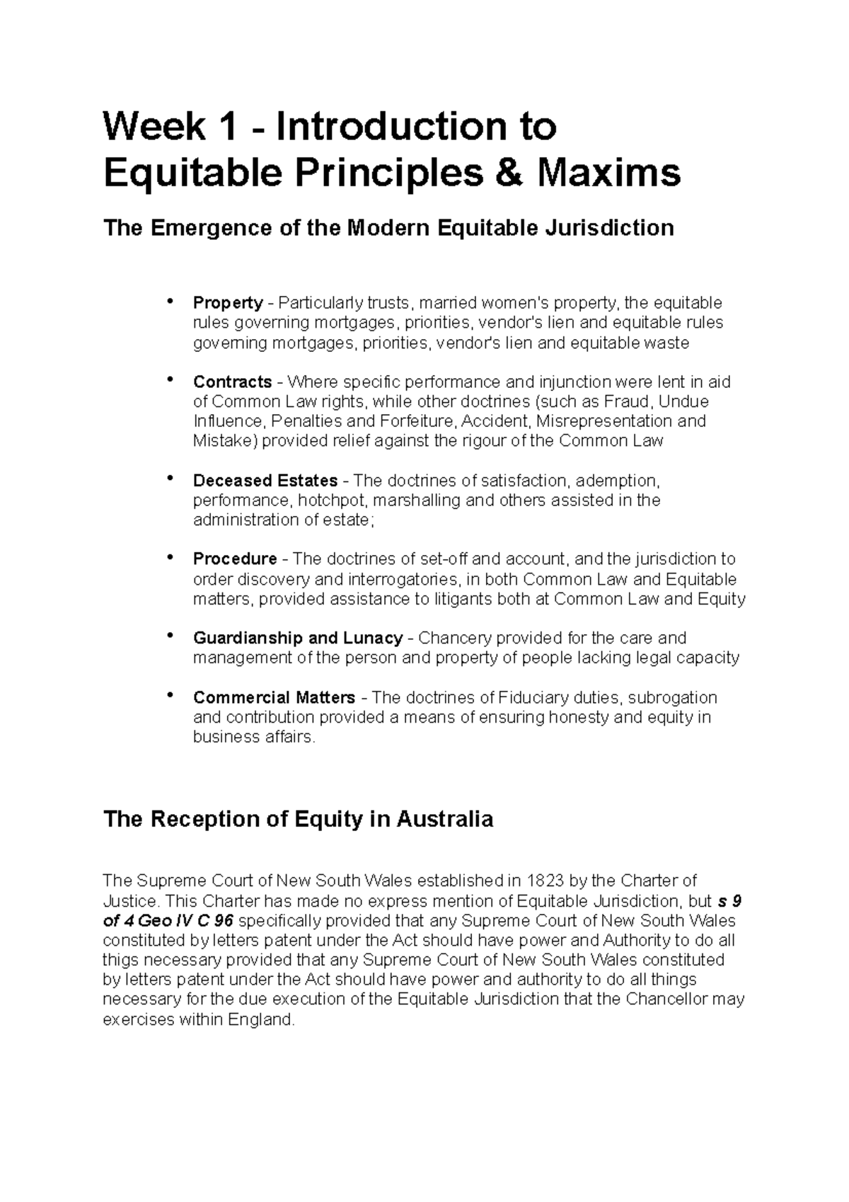 Semester Notes: Equity & Trusts (2021) - Week 1 - Introduction to ...