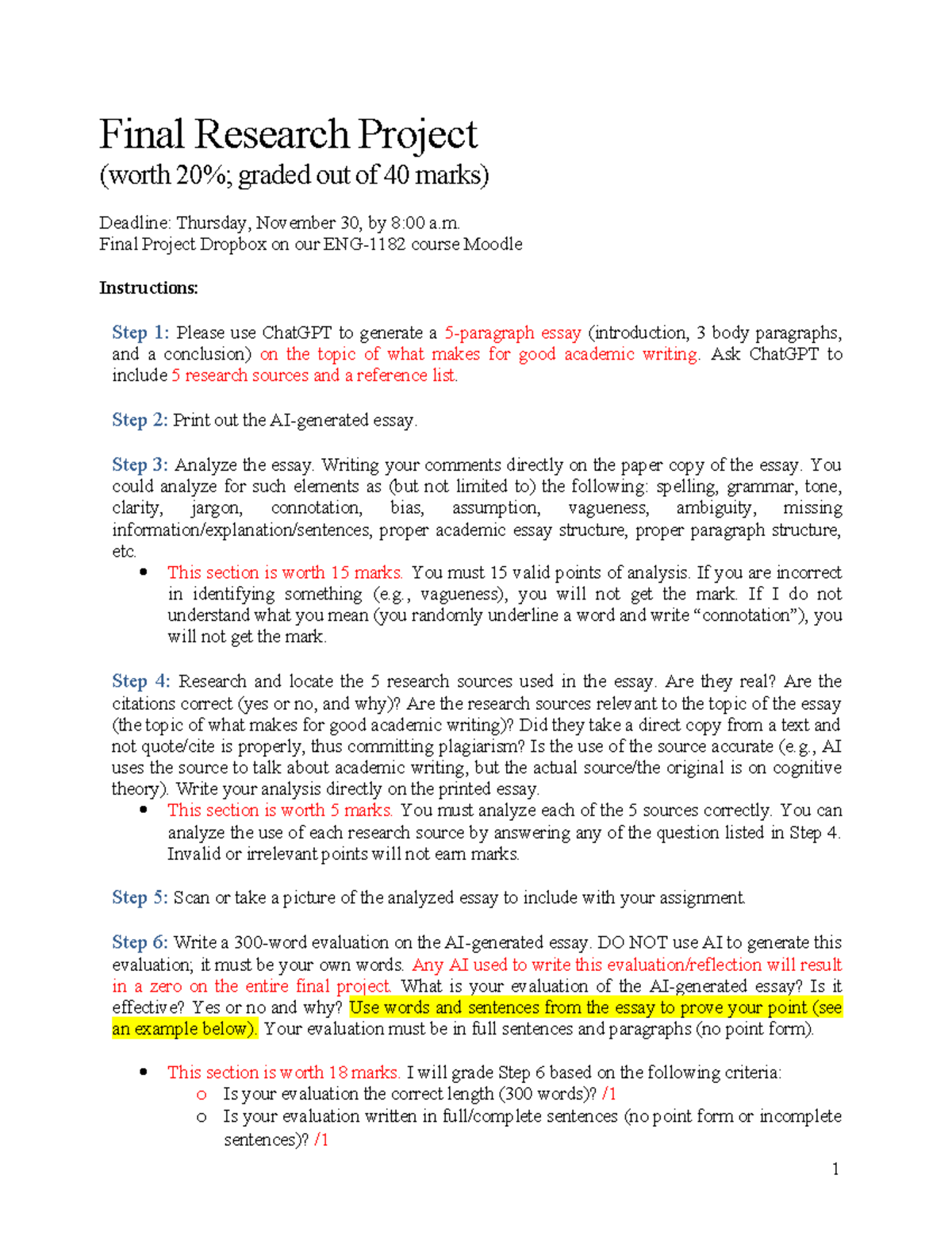Final Research Project - 1 Final Research Project (worth 20%; graded ...