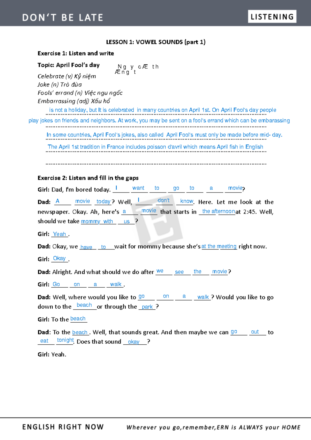 Bài tập nghe lớp TACB 2022 Pronunciation - LESSON 1: VOWEL SOUNDS (part ...