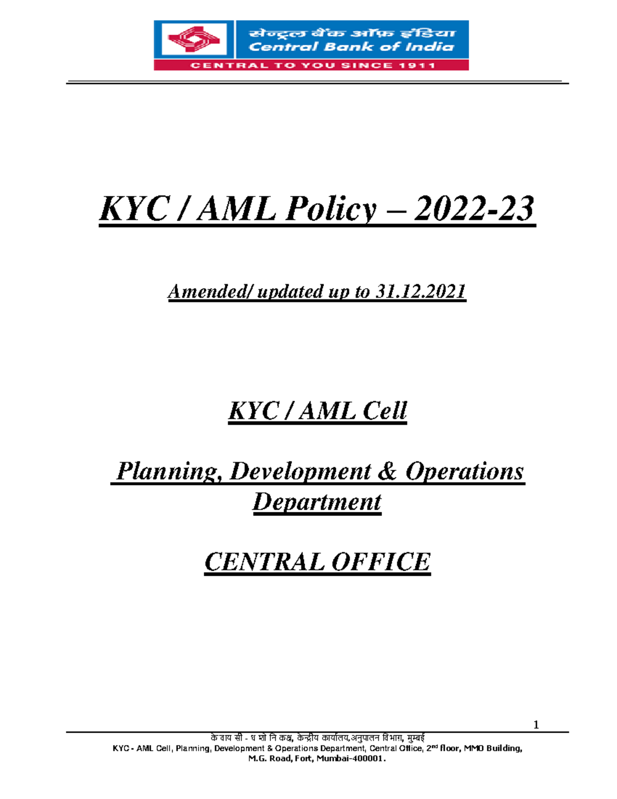 Kyc aml policy revised 31st dec 2021 - 1 के वाय सी - ध शो नि कक्ष , के ...