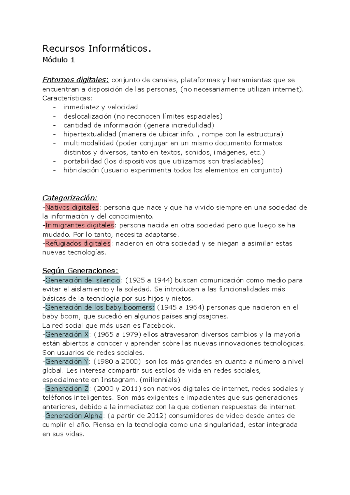 Recursos informático s - Módulo 1 Entornos digitales: conjunto de ...