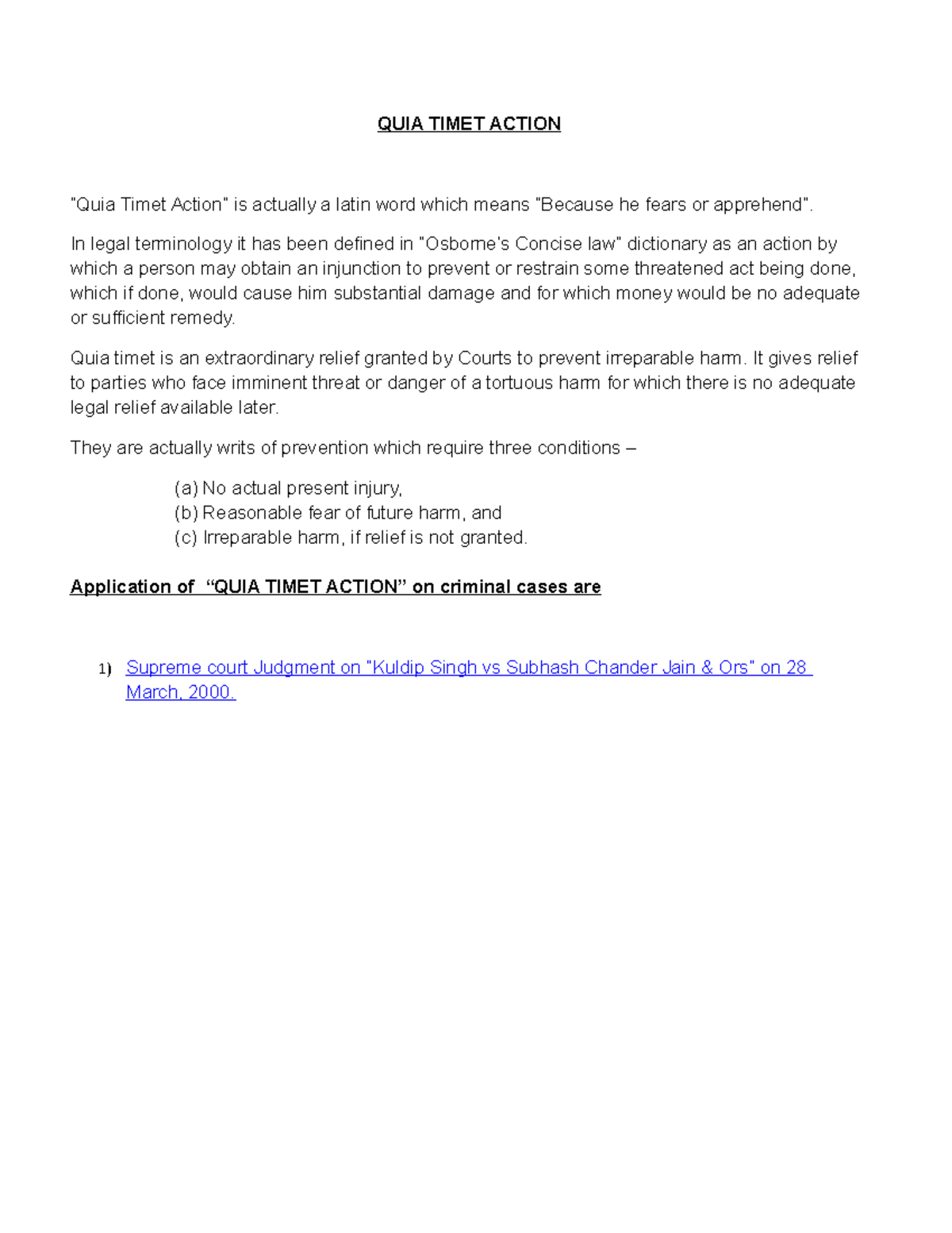 Quia timet Action - QUIA TIMET ACTION “Quia Timet Action” is actually a ...