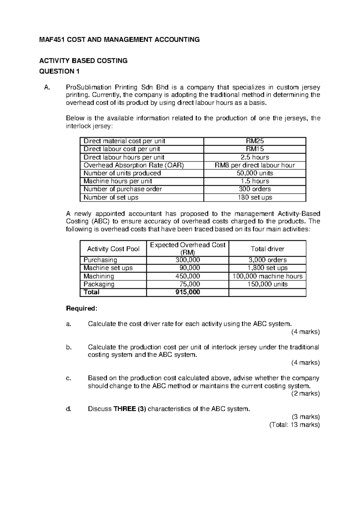 ABC Method - Activity based costing - MAF451 COST AND MANAGEMENT ...