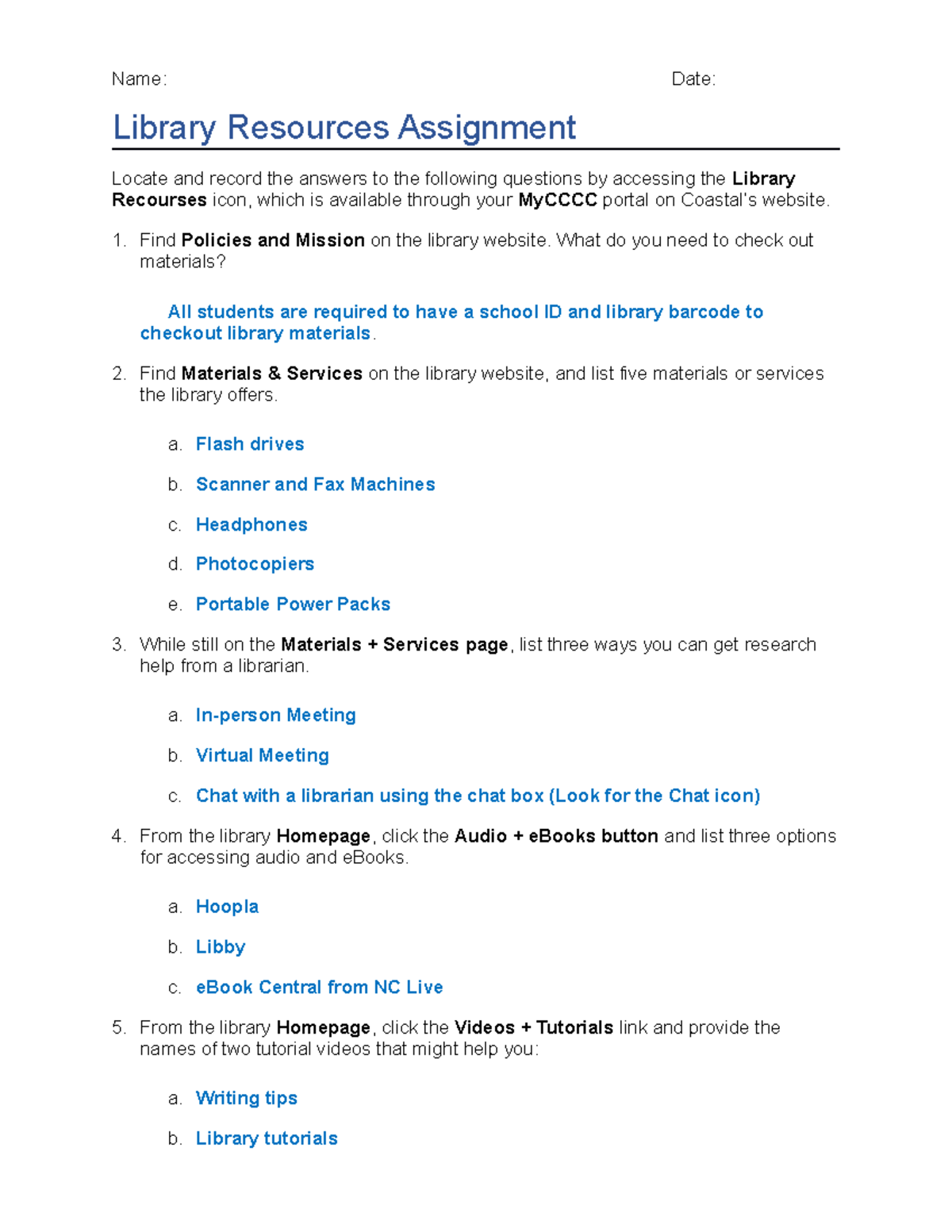 Library Resources Assignment - Name: Date: Library Resources Assignment ...